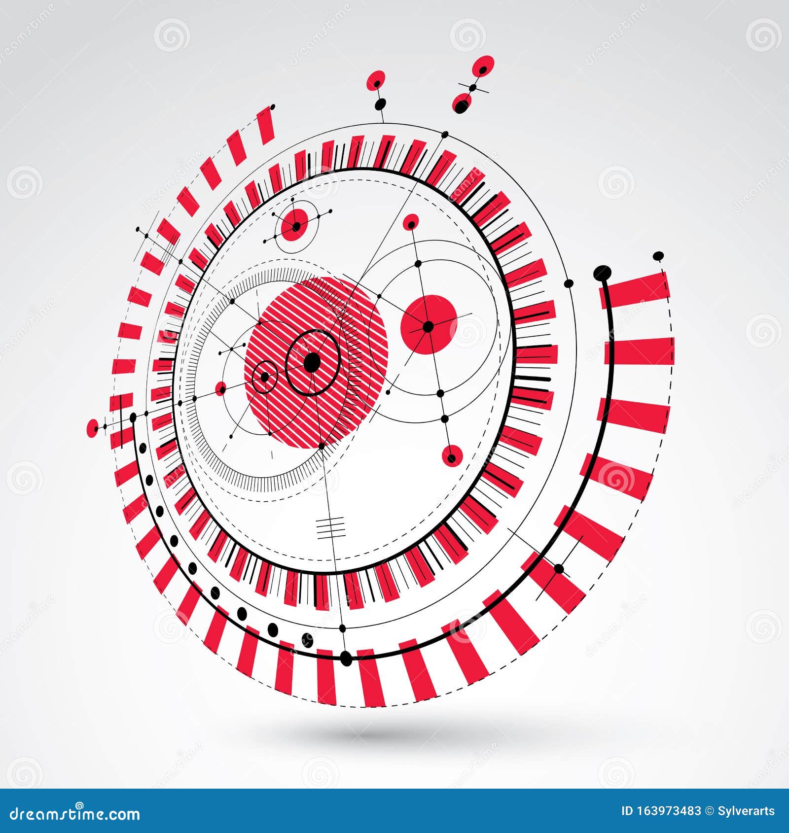 Technical Blueprint, Red Vector Digital Background with Geometric ...