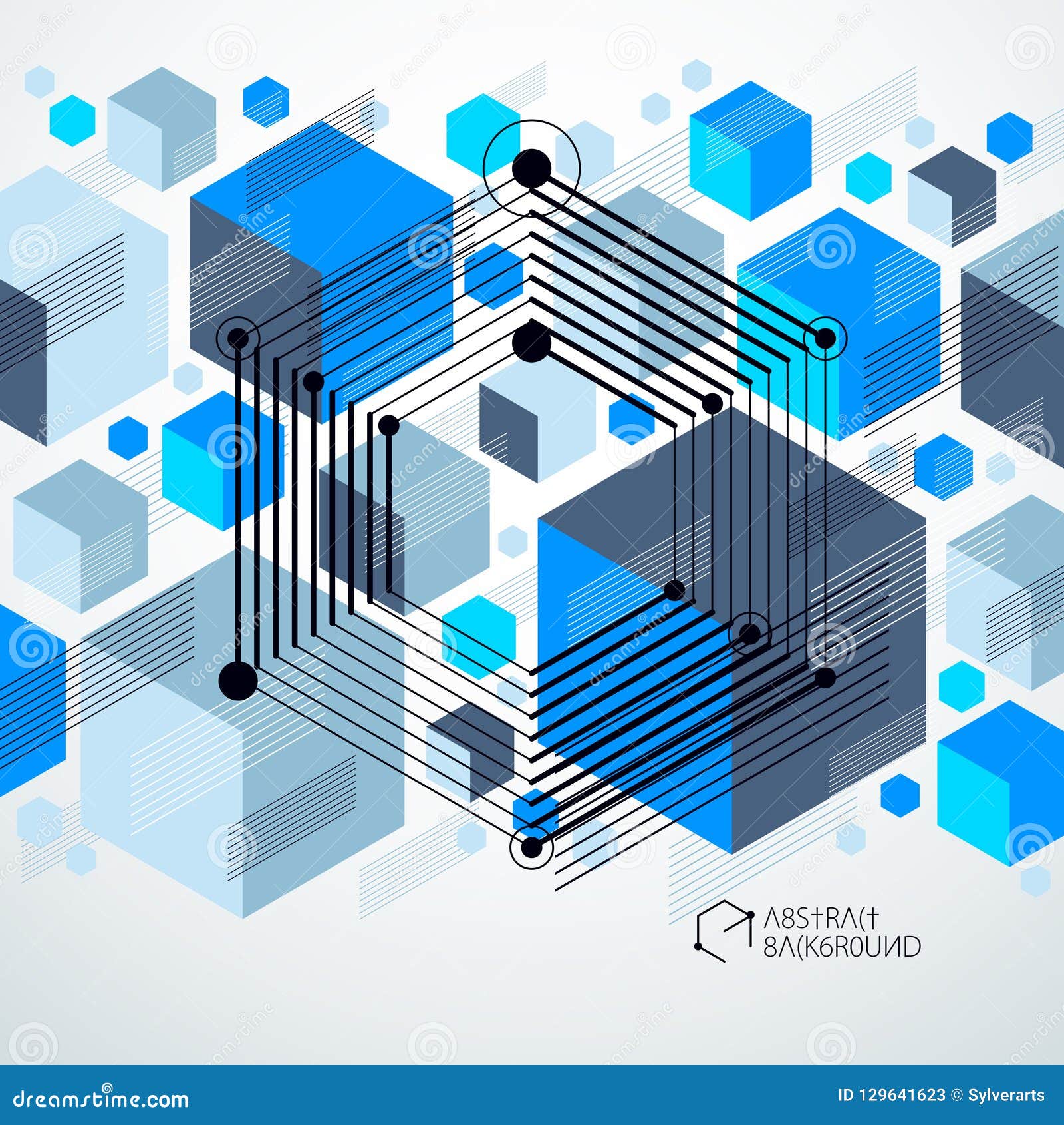 Technical Blueprint, Vector Blue Digital Background with Geometric ...