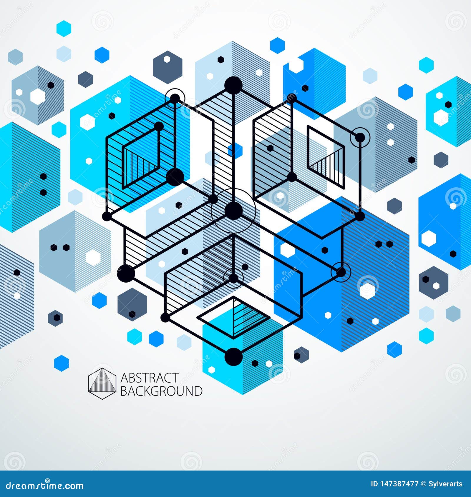 Technical Blueprint, Vector Blue Digital Background with Geometric ...