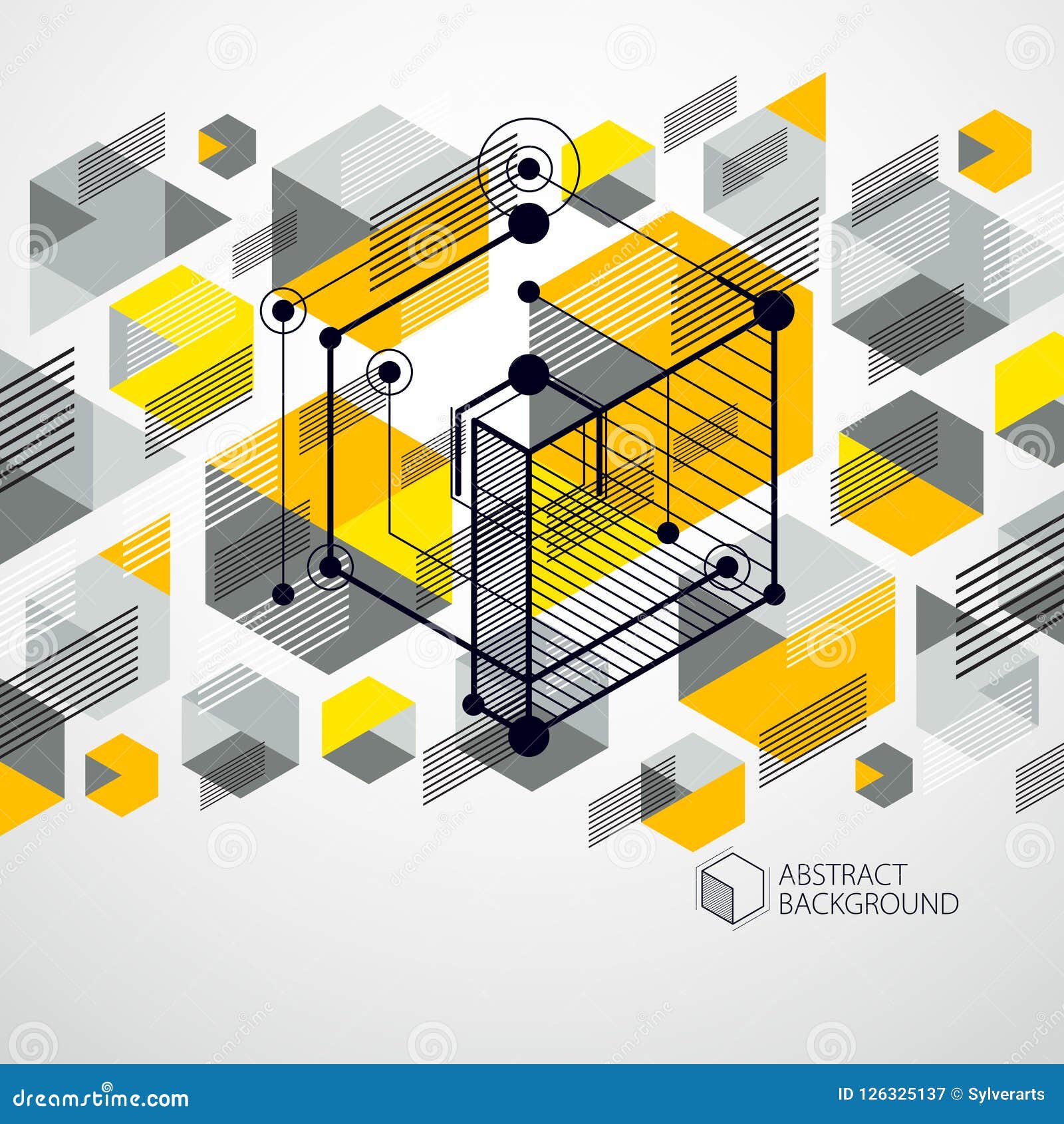 Technical Blueprint, Vector Yellow Digital Background with Geometric ...