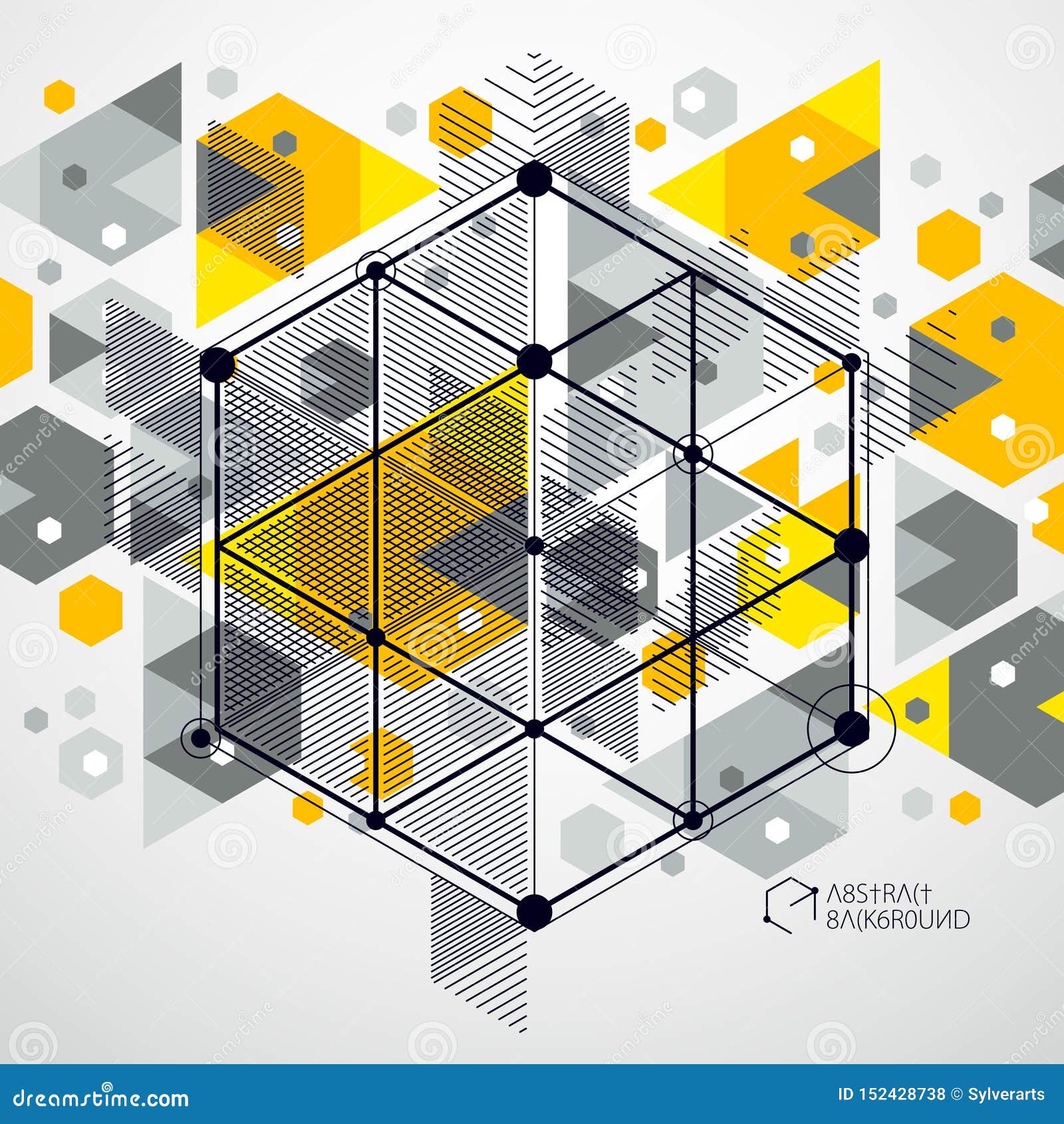 Technical Blueprint, Vector Yellow Digital Background with Geometric ...