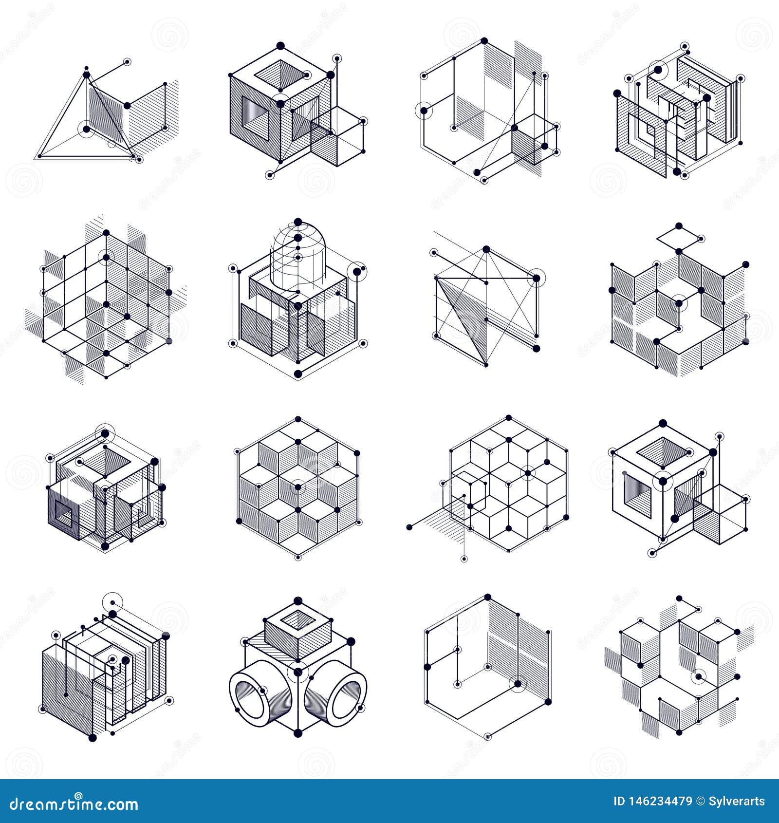 Technical Blueprints Set, Vector Black and White Digital Background ...