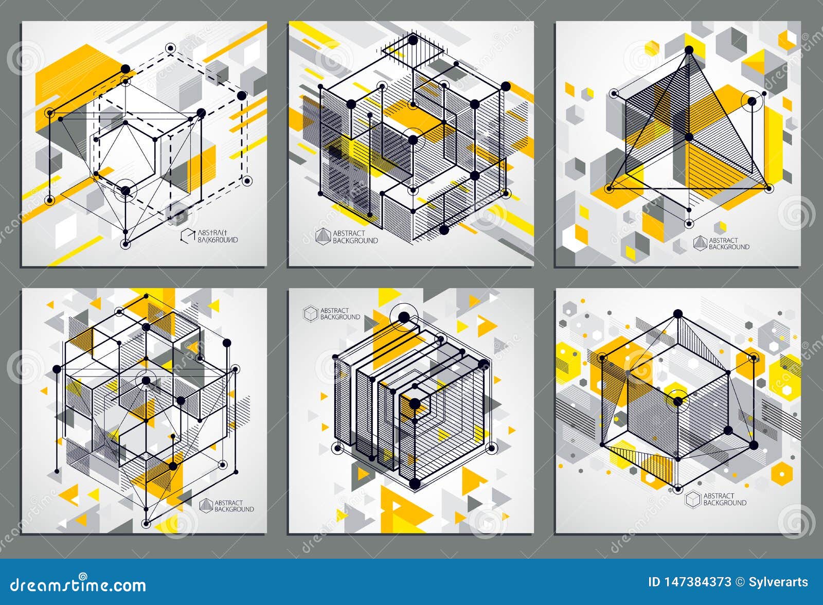 Technical Blueprints Set, Vector Yellow Digital Background with ...