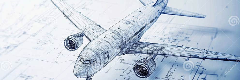 Technical Blueprints Showcasing the Design and Structure of an Airplane ...