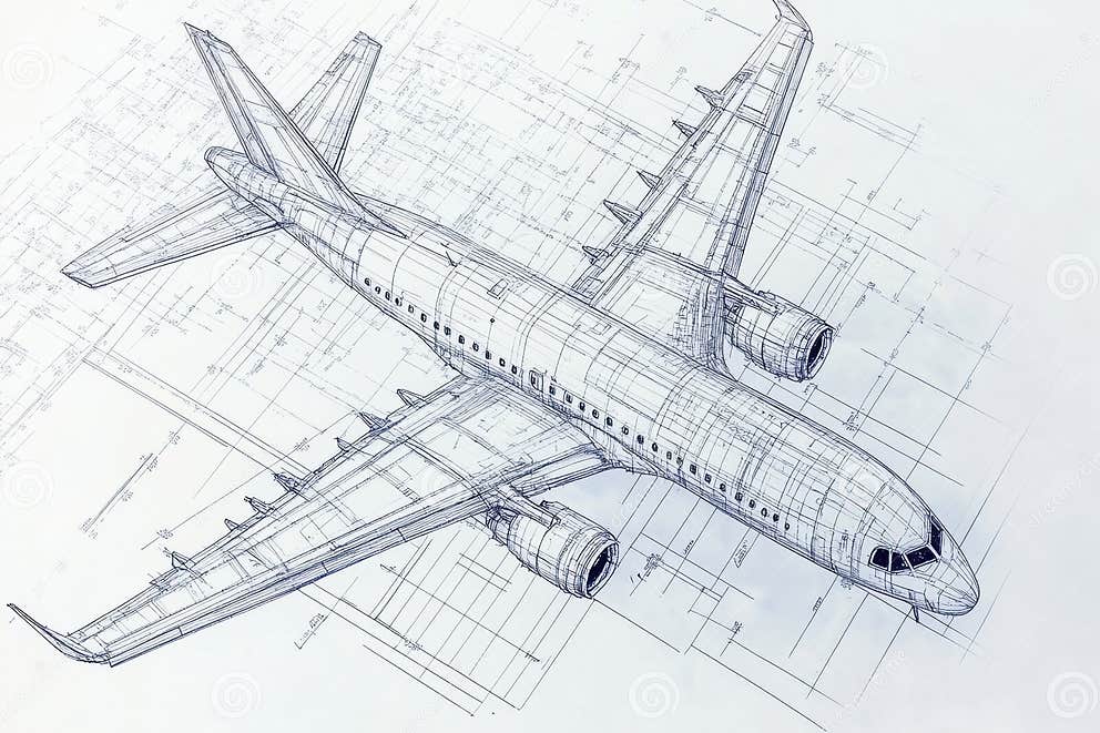 Technical Blueprints Showcasing Detailed Design of an Airplane with ...