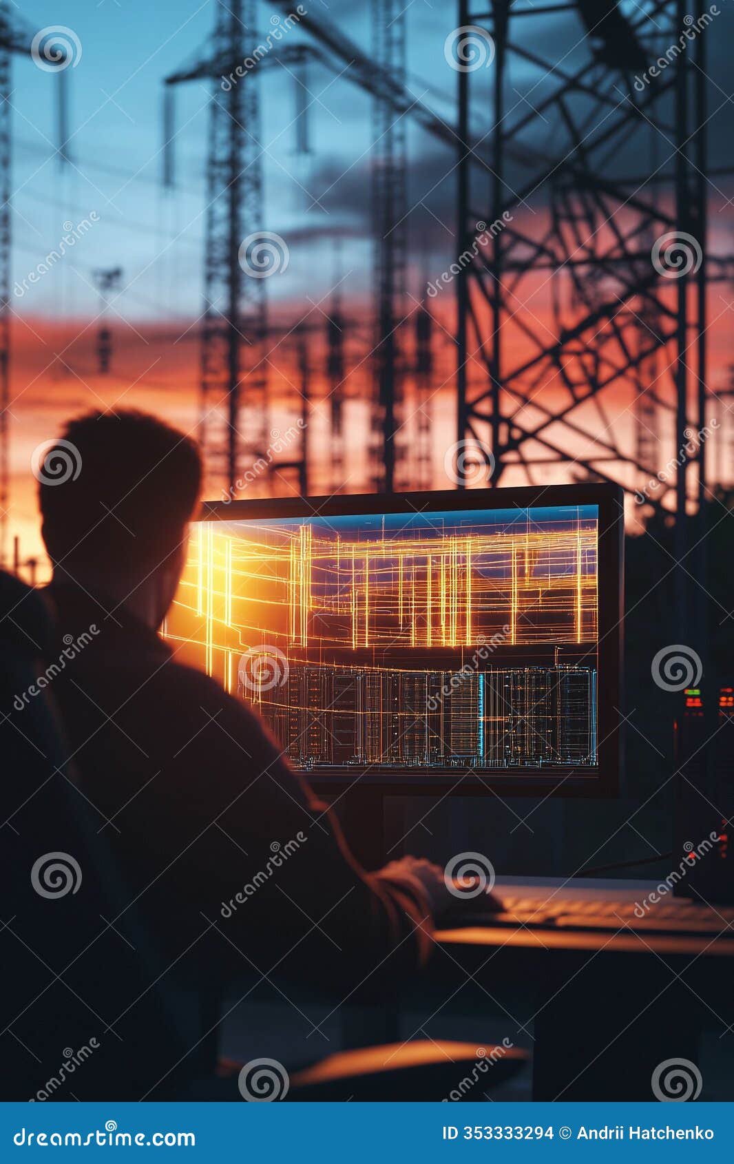 Technical CAD Rendering of High-voltage Transmission Lines Displayed on ...