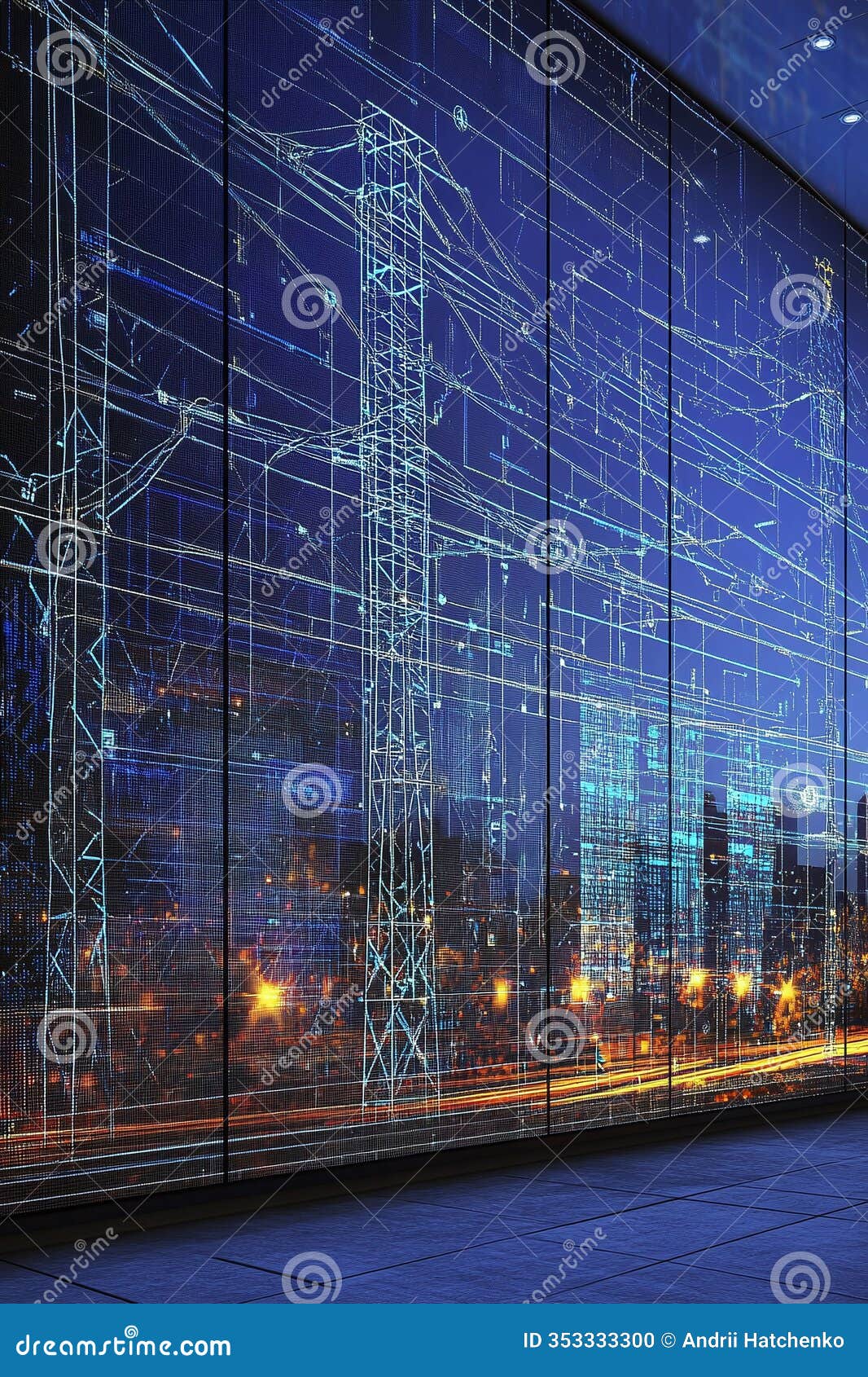 Technical CAD Rendering of High-voltage Transmission Lines Displayed on ...