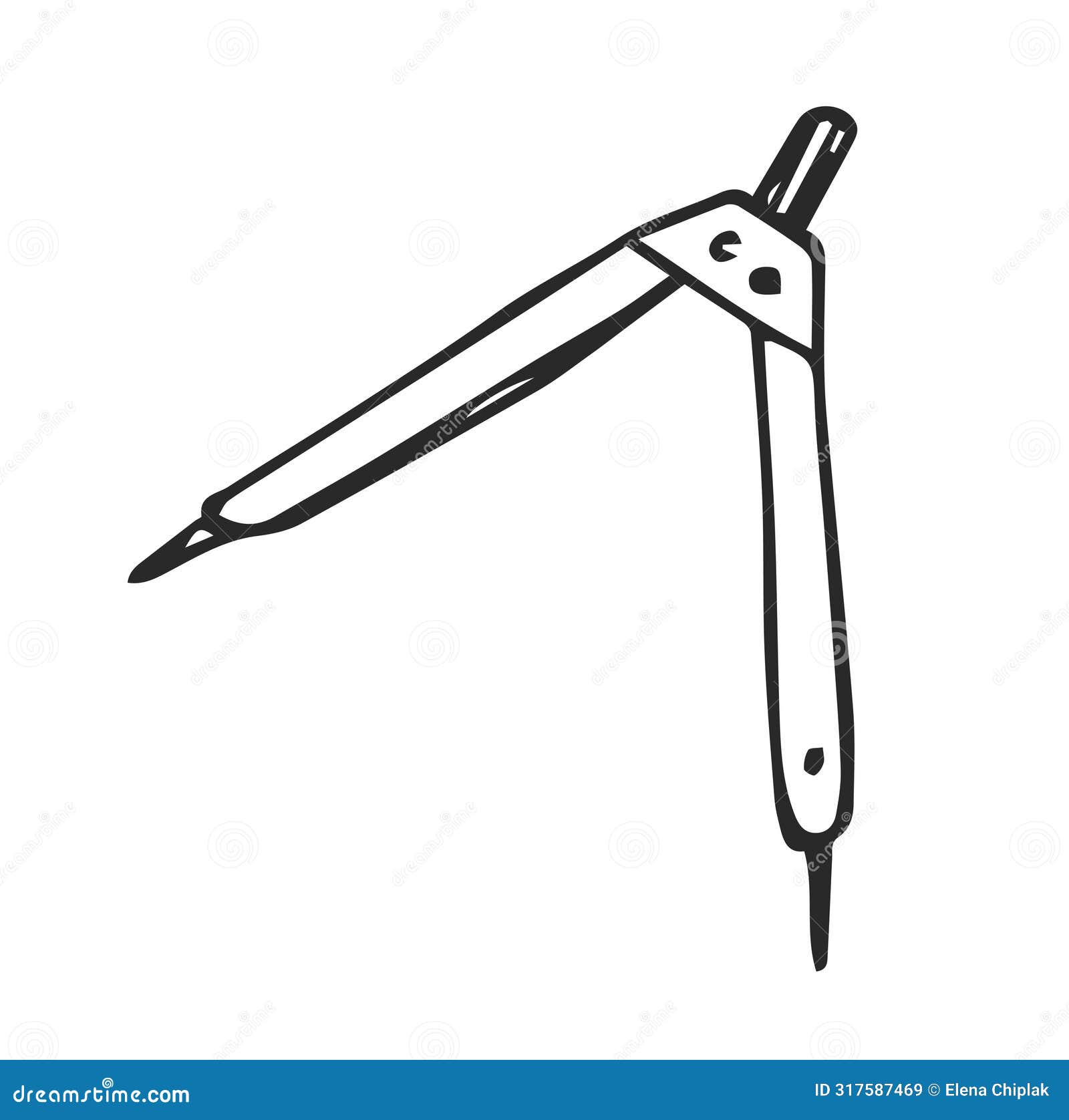 Technical Compass Hand Drawn Outline Doodle Icon. Opened Compass with ...