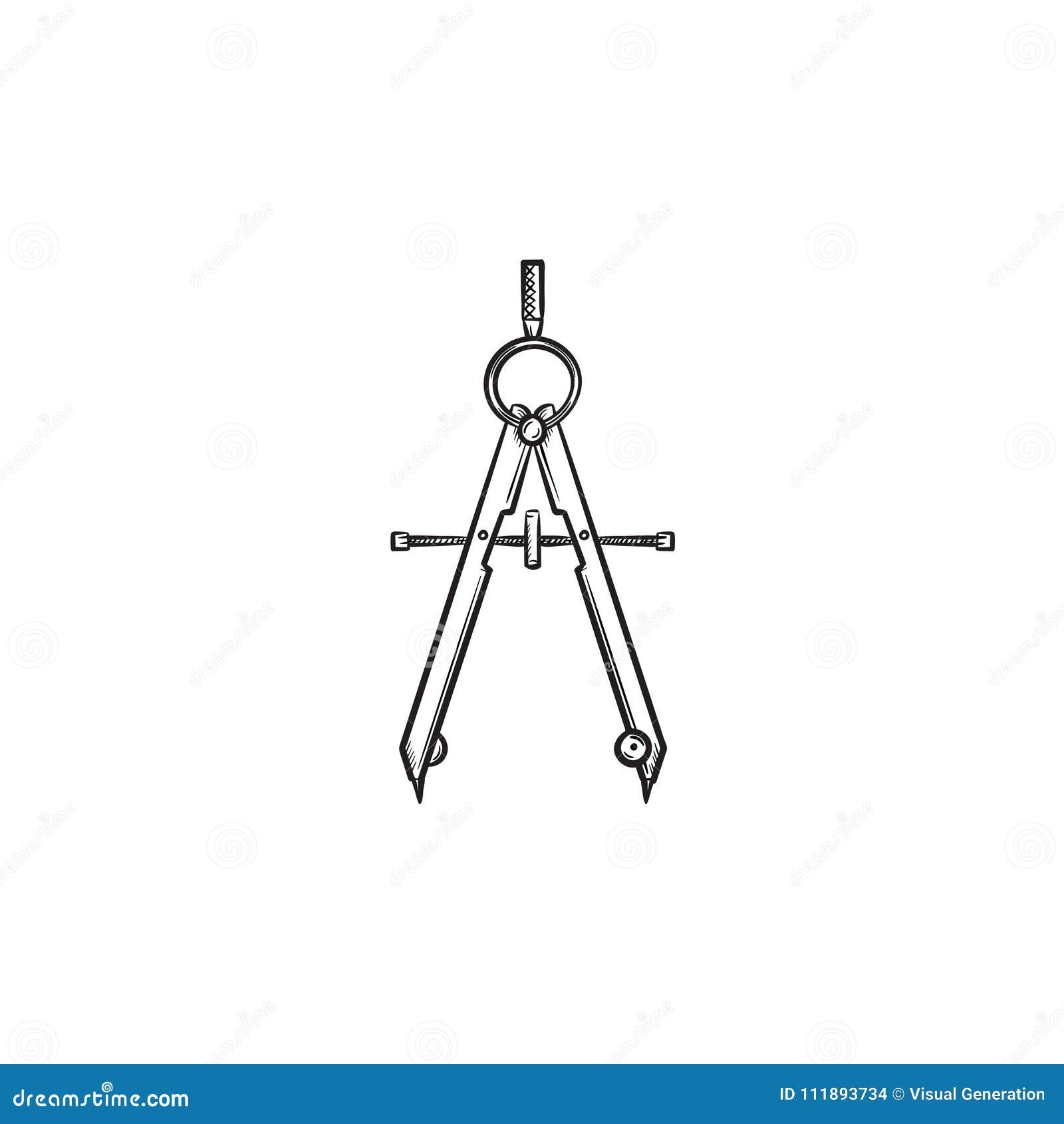 Technical Compass Hand Drawn Sketch Icon. Stock Vector - Illustration ...