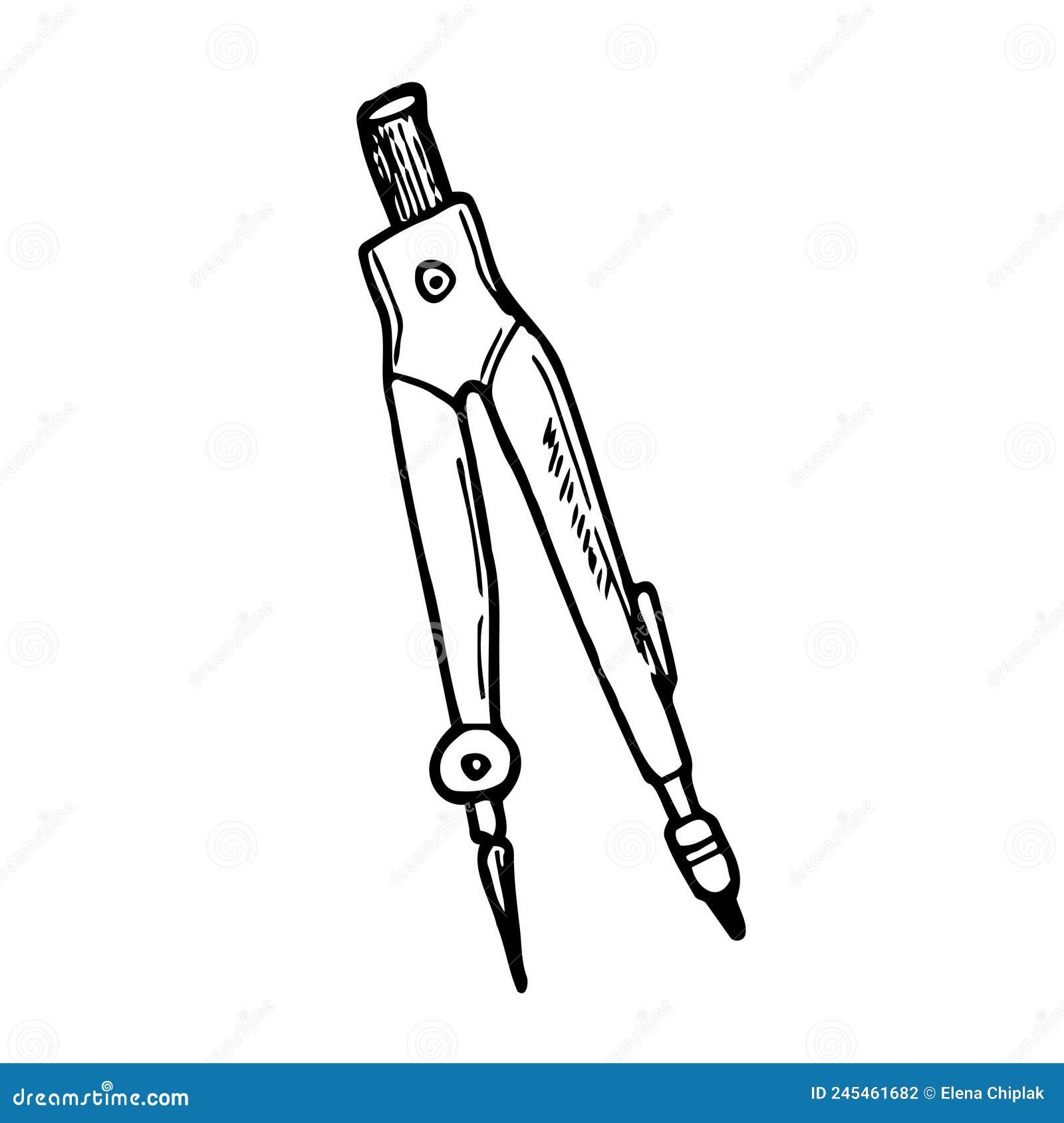 Technical Compass Hand Drawn Outline Doodle Icon. Opened Compass with ...