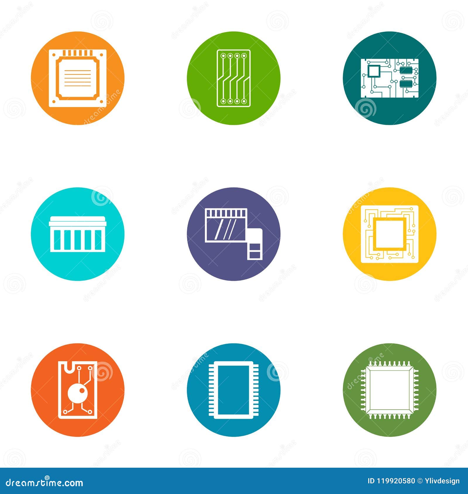 Technical Component Icons Set, Flat Style Stock Vector - Illustration ...