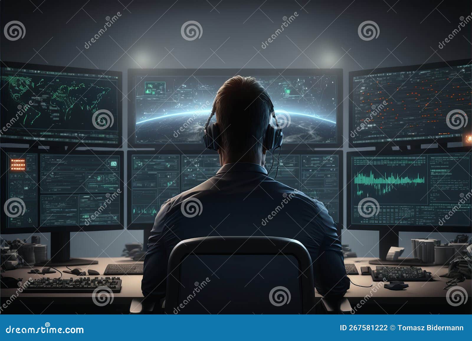 Monitoring Dispatcher Plane Computer Cartoon Drawing Stock Photo ...