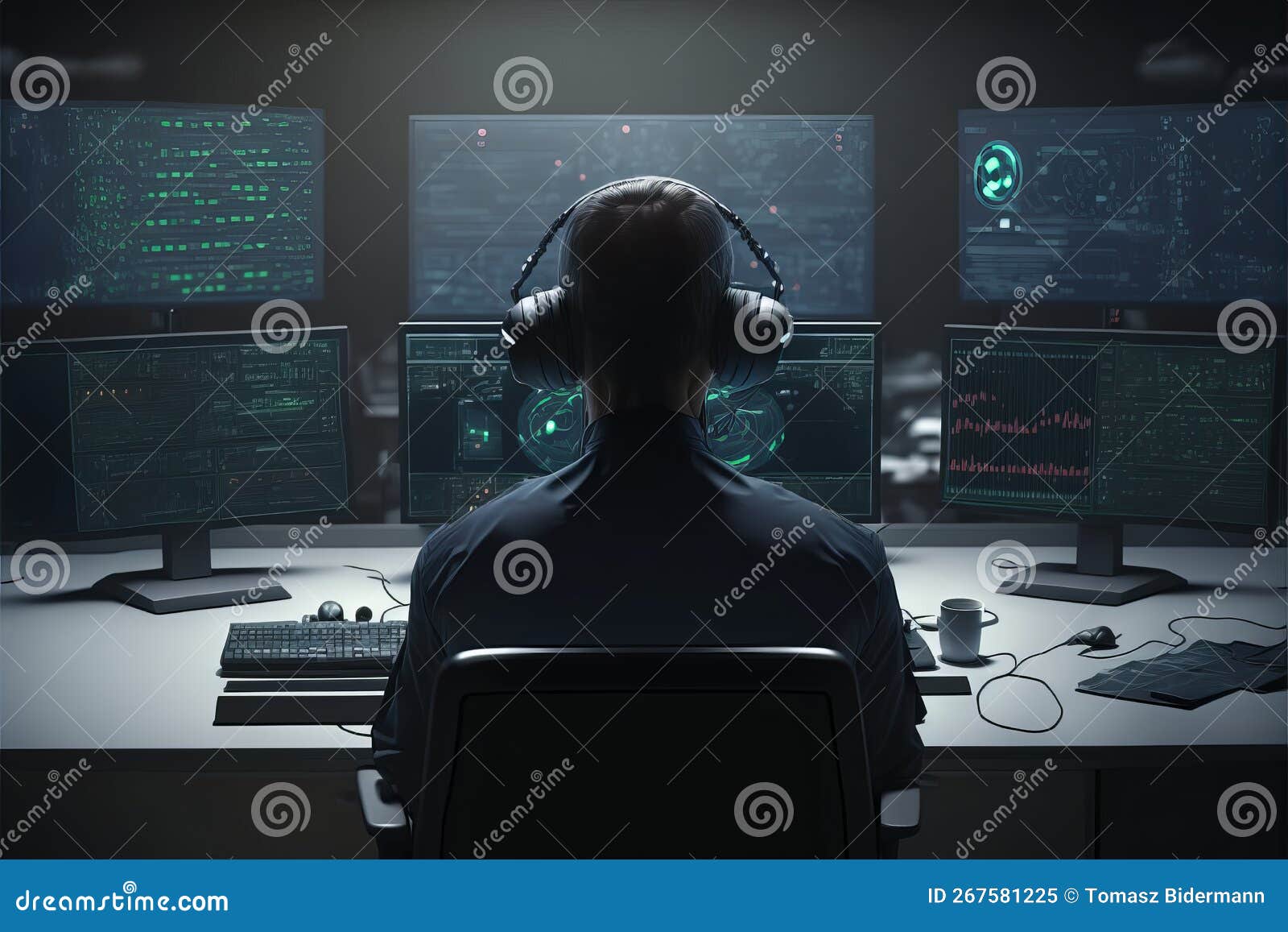 Monitoring Dispatcher Plane Computer Cartoon Drawing Stock Photo ...