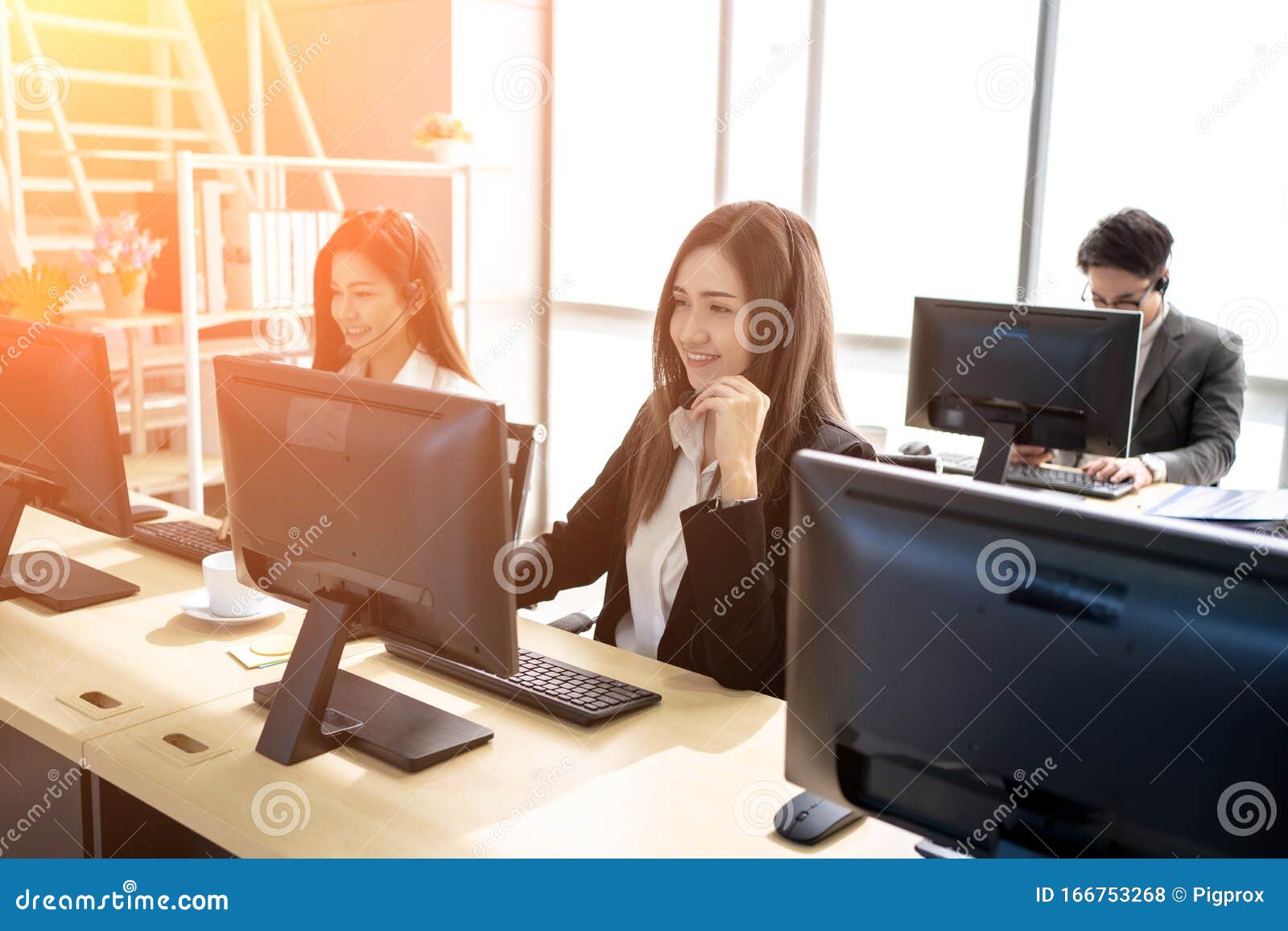 Technical Customer Support Operator Dispatcher Working with Headset in ...