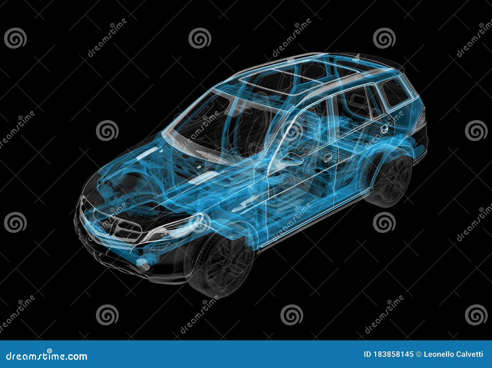 Technical 3d Illustration of SUV Car with X-ray Effect and Chassis ...