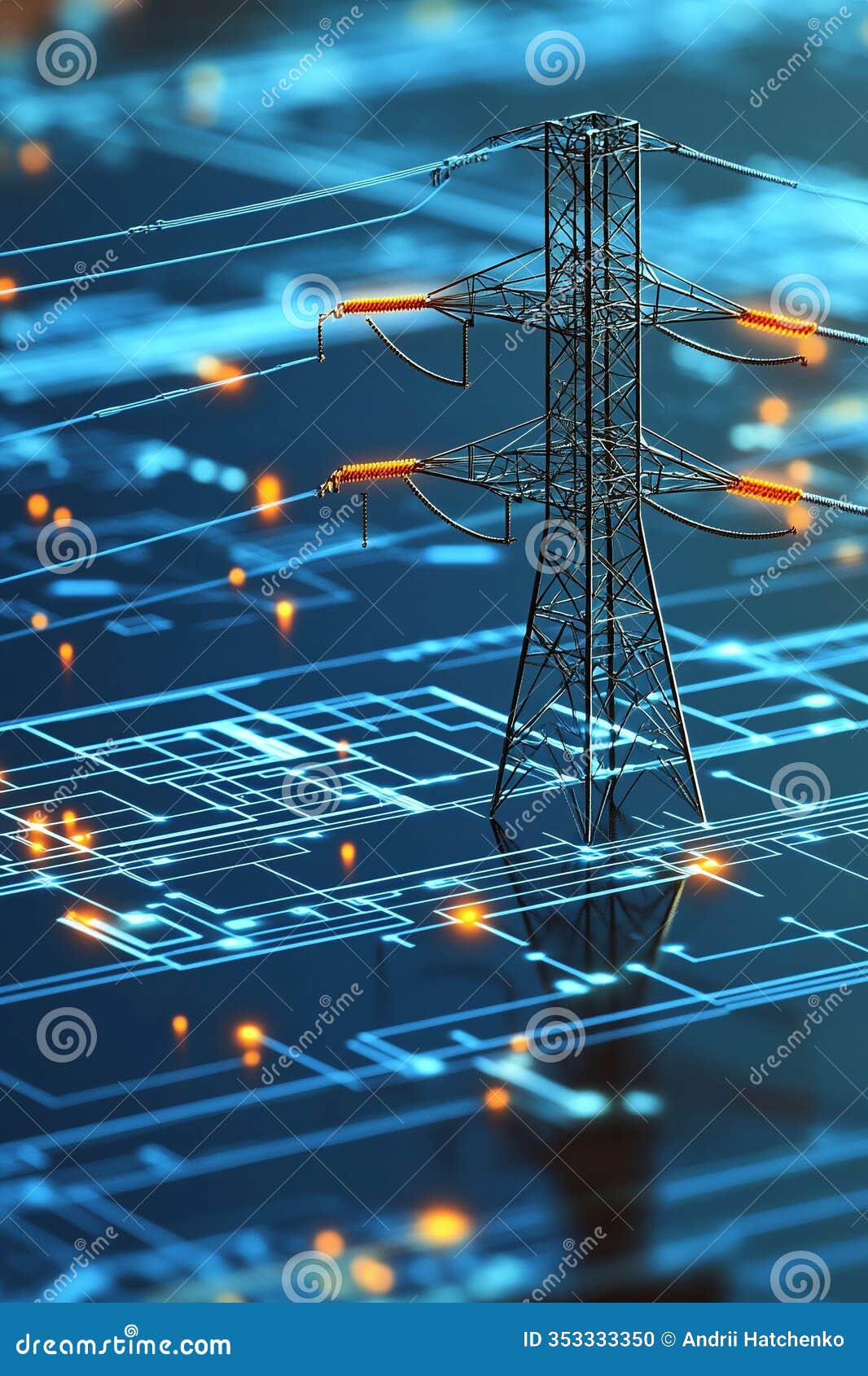Technical Diagram of a Power Grid Control System Shown on a High-tech ...
