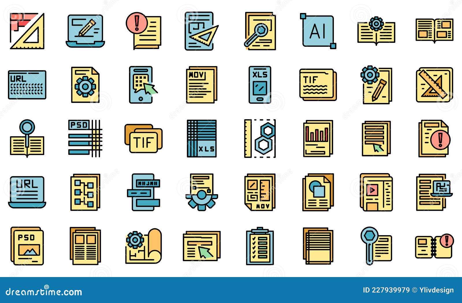 Technical Document Icons Set Vector Flat Stock Vector - Illustration of ...