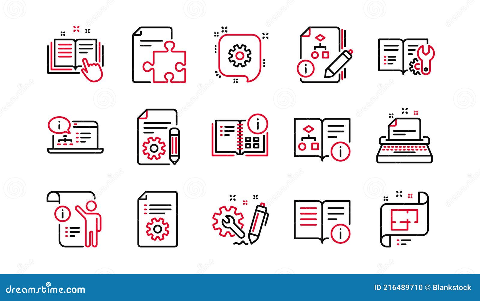 Technical Documentation Line Icons. Instruction, Plan and Manual. Linear Icon Set. Vector Stock ...