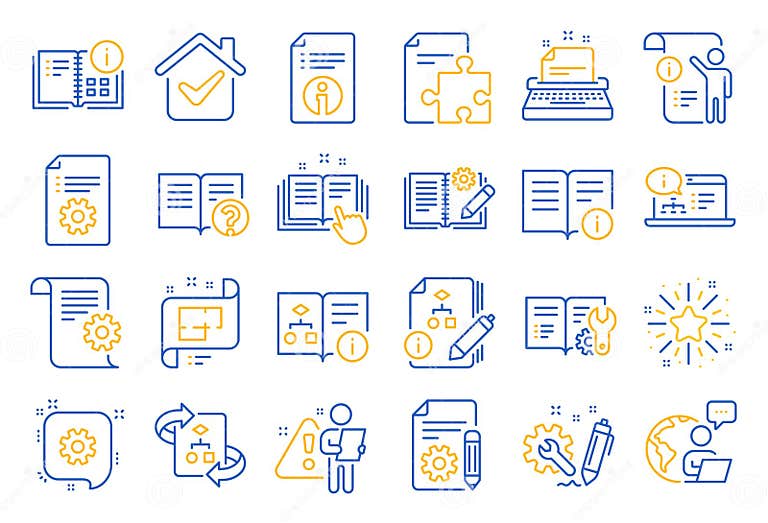 Technical Documentation Line Icons. Set of Instruction, Plan and Manual. Vector Stock Vector ...