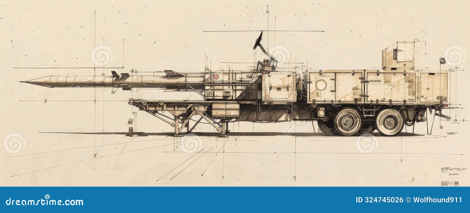 A Technical Drawing Of An Anti-aircraft Missile System, Featuring Its ...