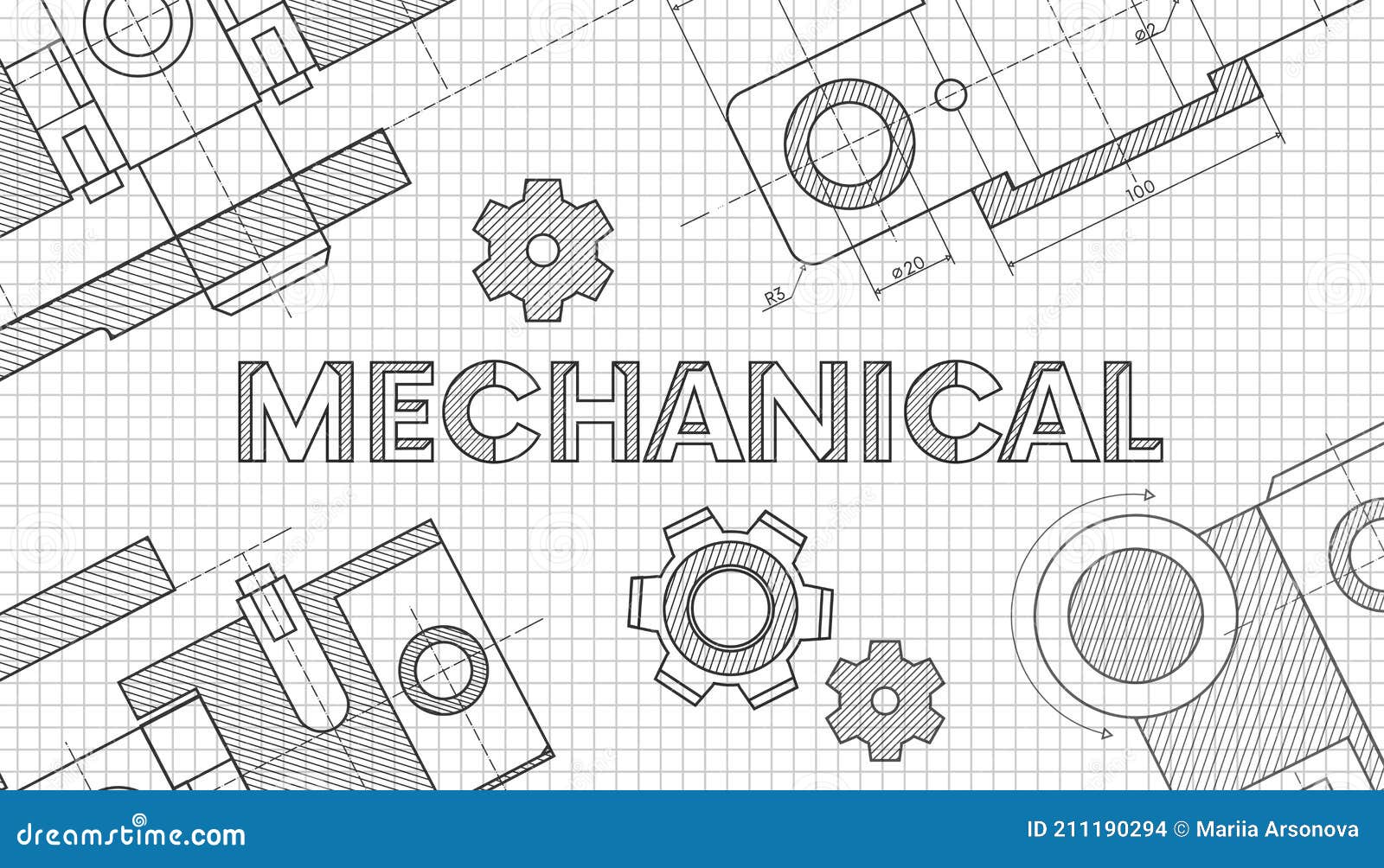 Technical Drawing Background . Mechanical Engineering Drawing. Engine ...