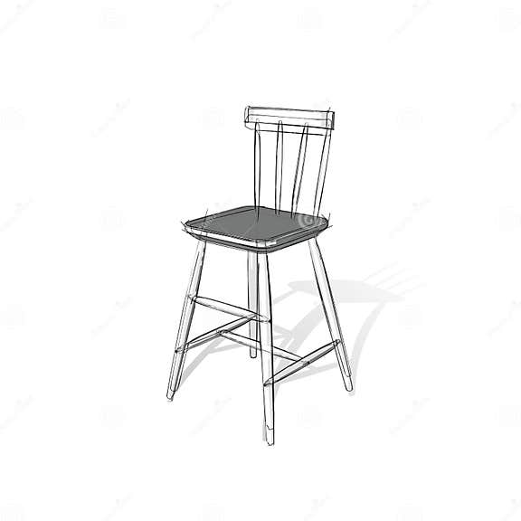 Technical Drawing of a Bar Stool in an Architectural Style Stock Vector ...