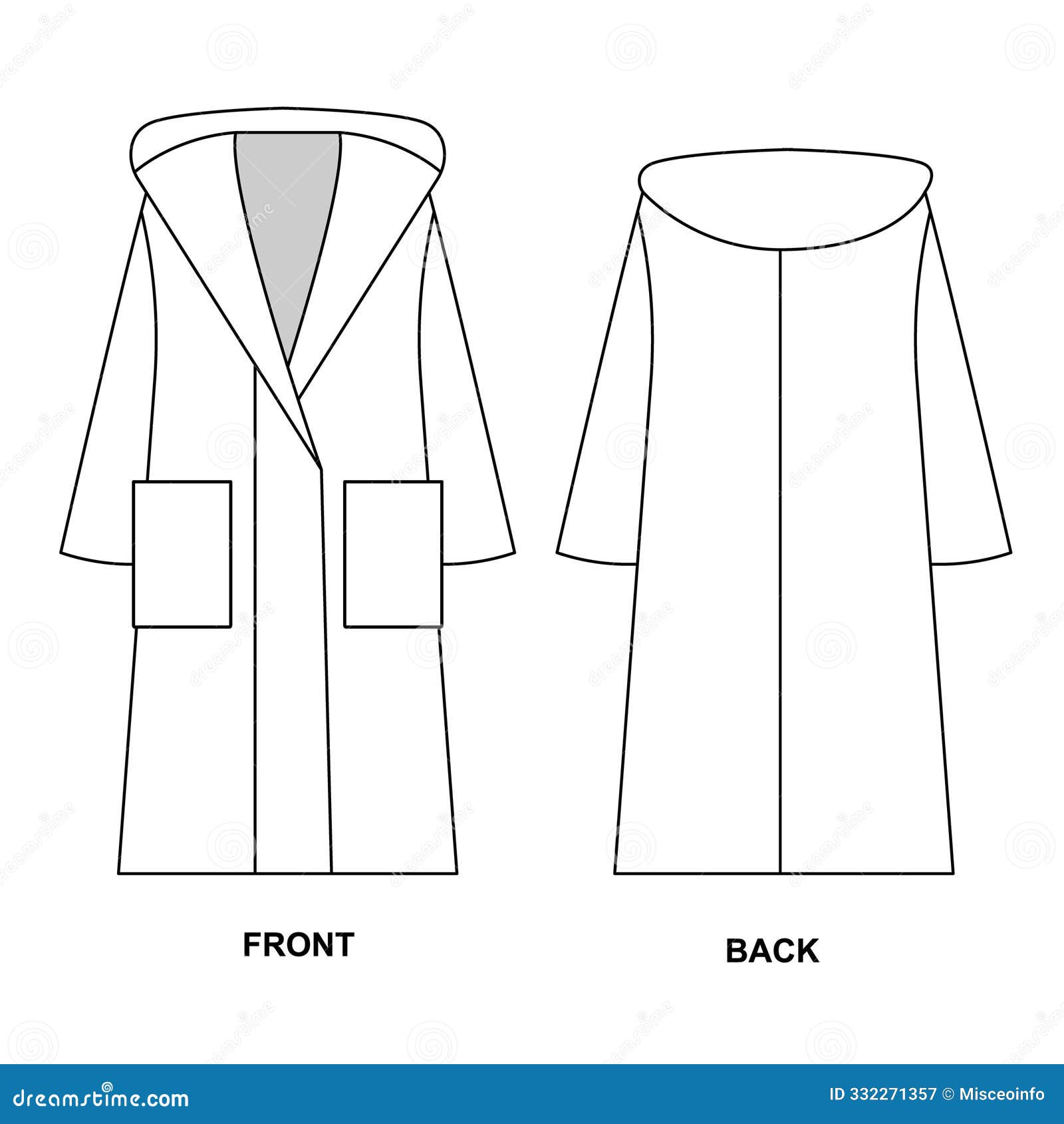 Outline Drawing of a Classic Robe for Home, Hotel, Spa. Robe Template ...