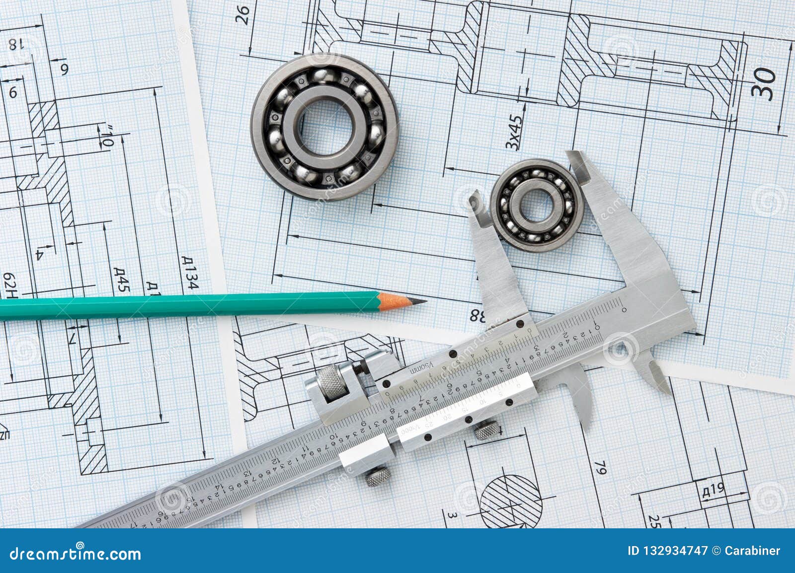 Technical Drawing and Bearing Stock Image - Image of graph, equipment ...