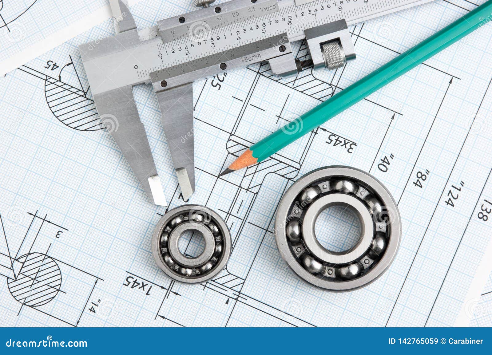 Technical Drawing and Bearing Stock Image - Image of engineering, plot ...