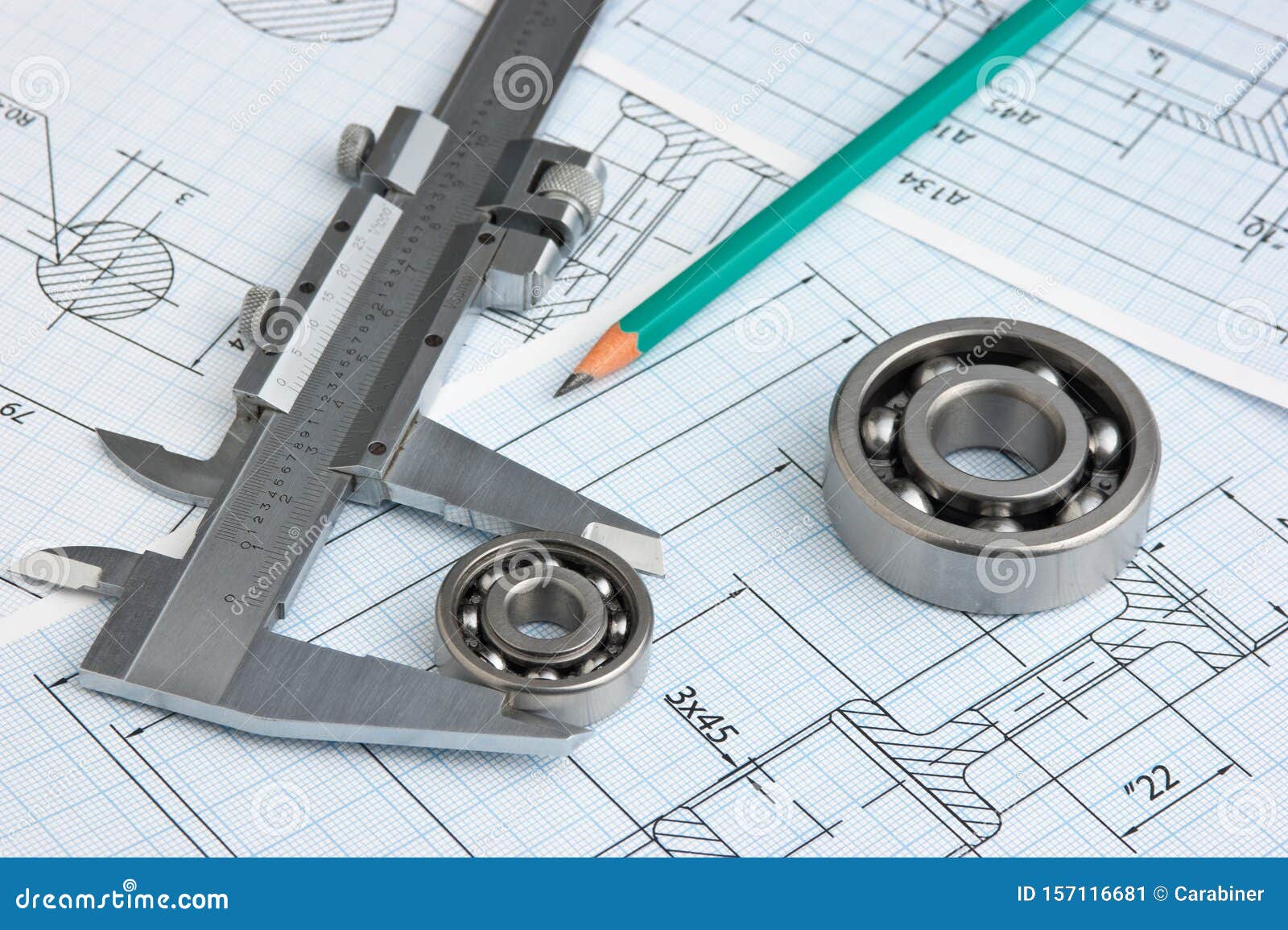 Technical Drawing and Bearing Stock Image - Image of construction ...