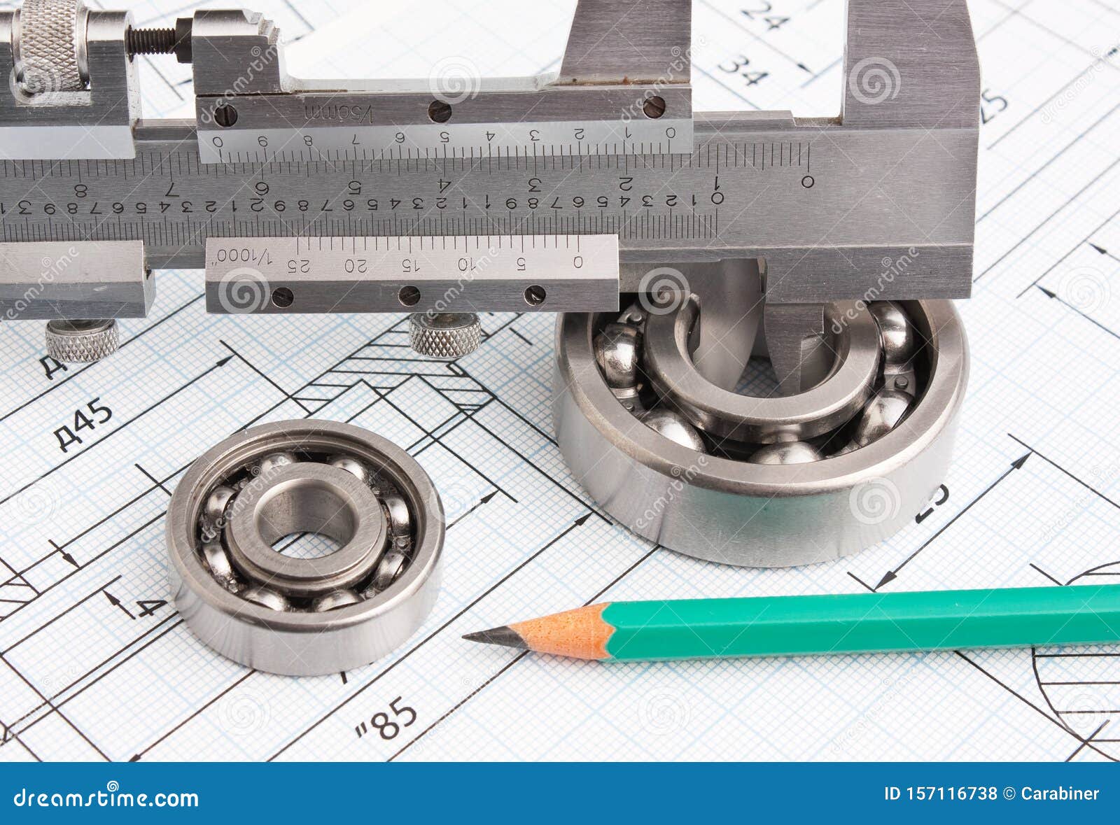Technical Drawing and Bearing Stock Photo - Image of blueprint, drawing ...