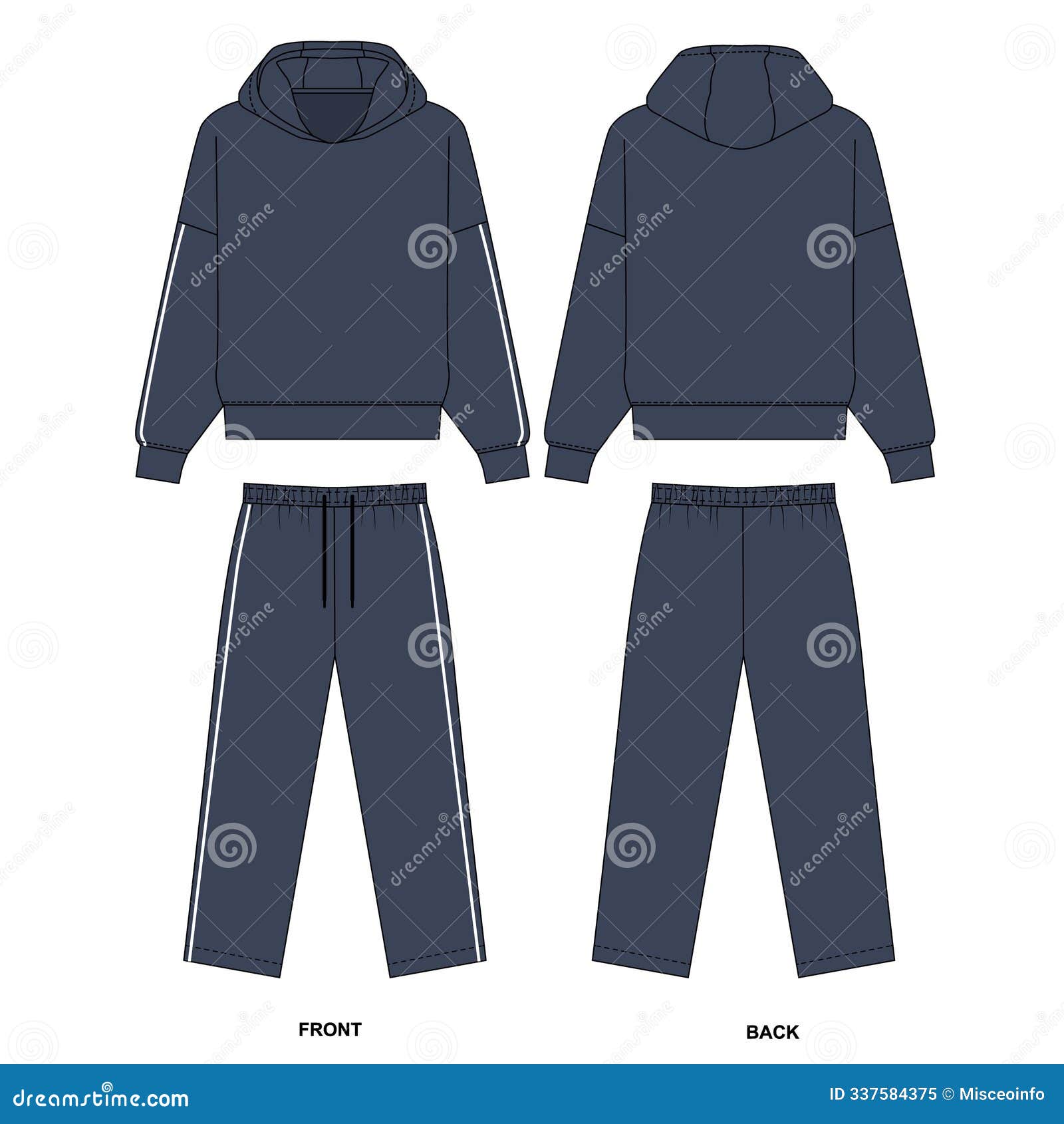 Technical Drawing Of Blue Color Tracksuit, Front And Back View, Vector ...