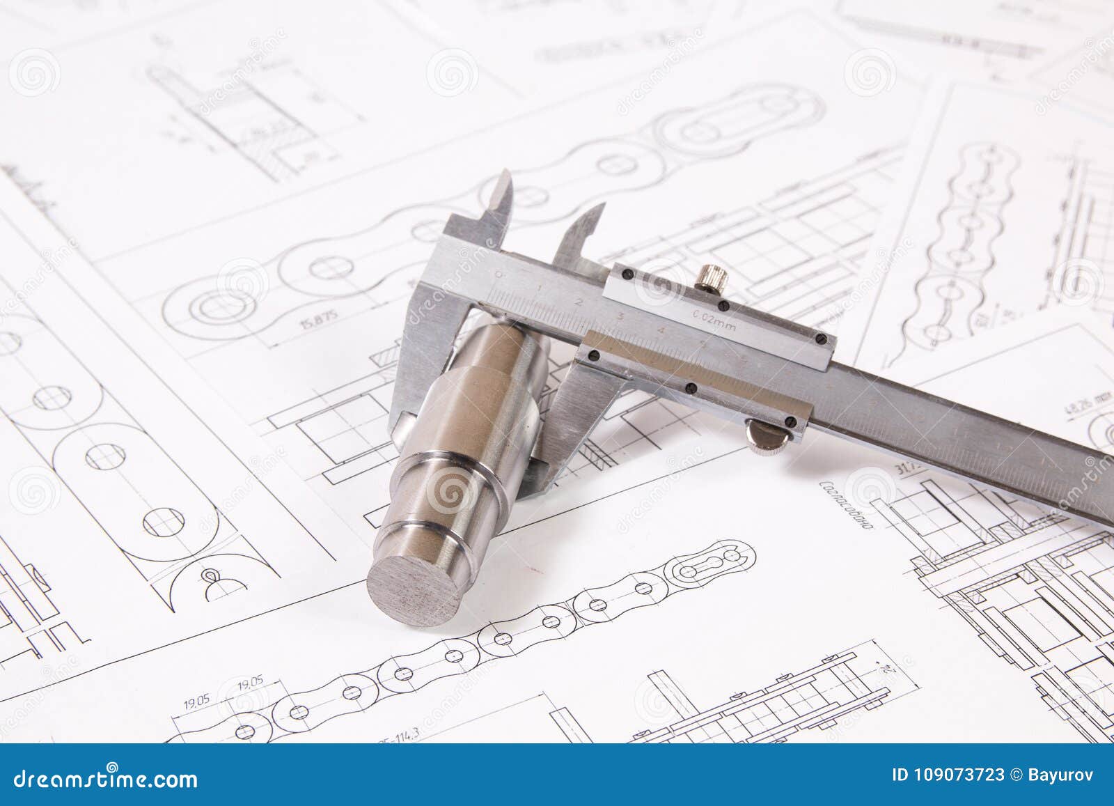 Technical Drawing, Caliper and Driving Roller Chain. Engineering ...