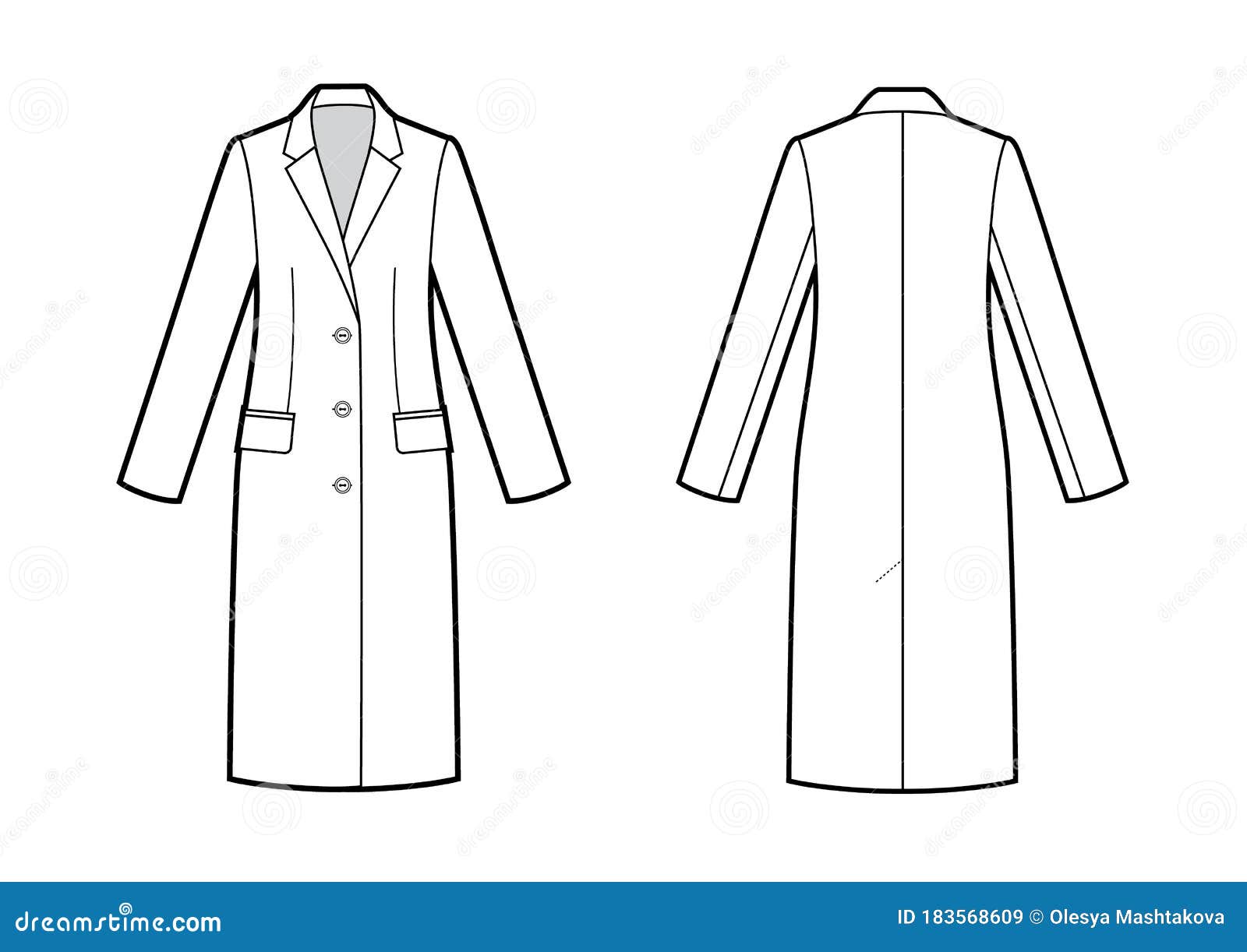 Classic Coat Technical Fashion Illustration. Double Breasted Coat ...