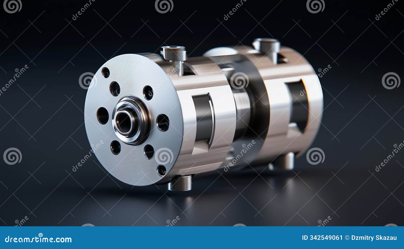 Technical Drawing of a Complex Mechanical Part on a Dark Background ...