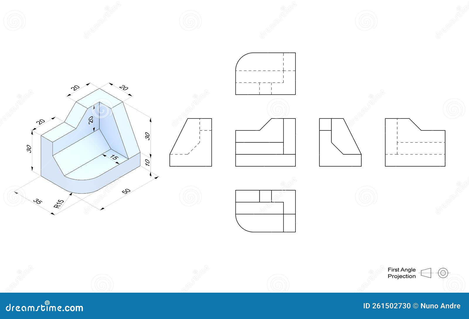 First Angle Orthographic Projection Cartoon Vector | CartoonDealer.com ...