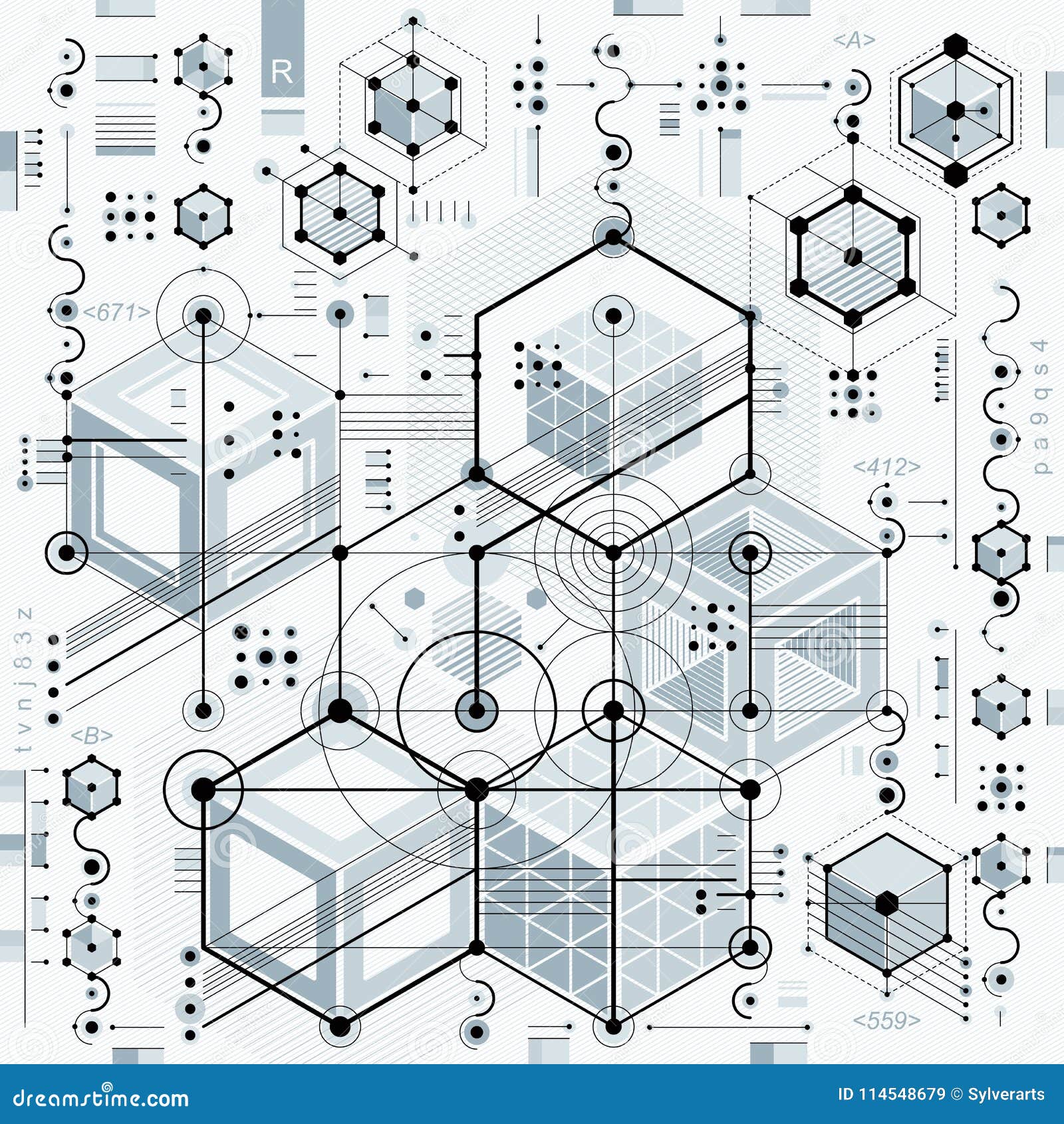 Technical Drawing with Dashed Lines and Geometric Shapes, Vector Stock ...