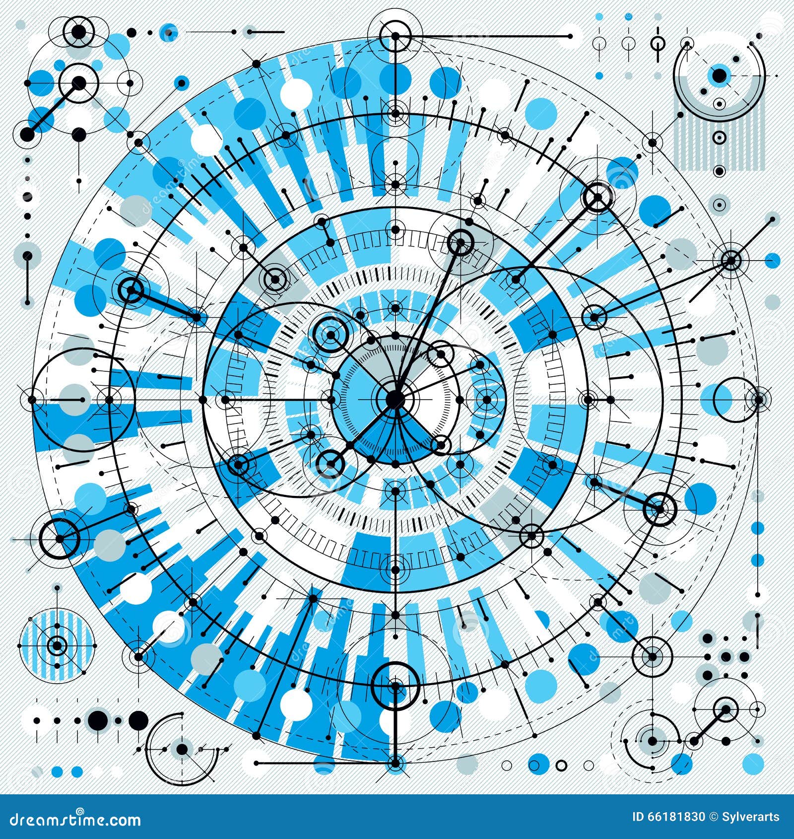 Technical Drawing with Dashed Lines and Geometric Shapes, Vector Stock ...