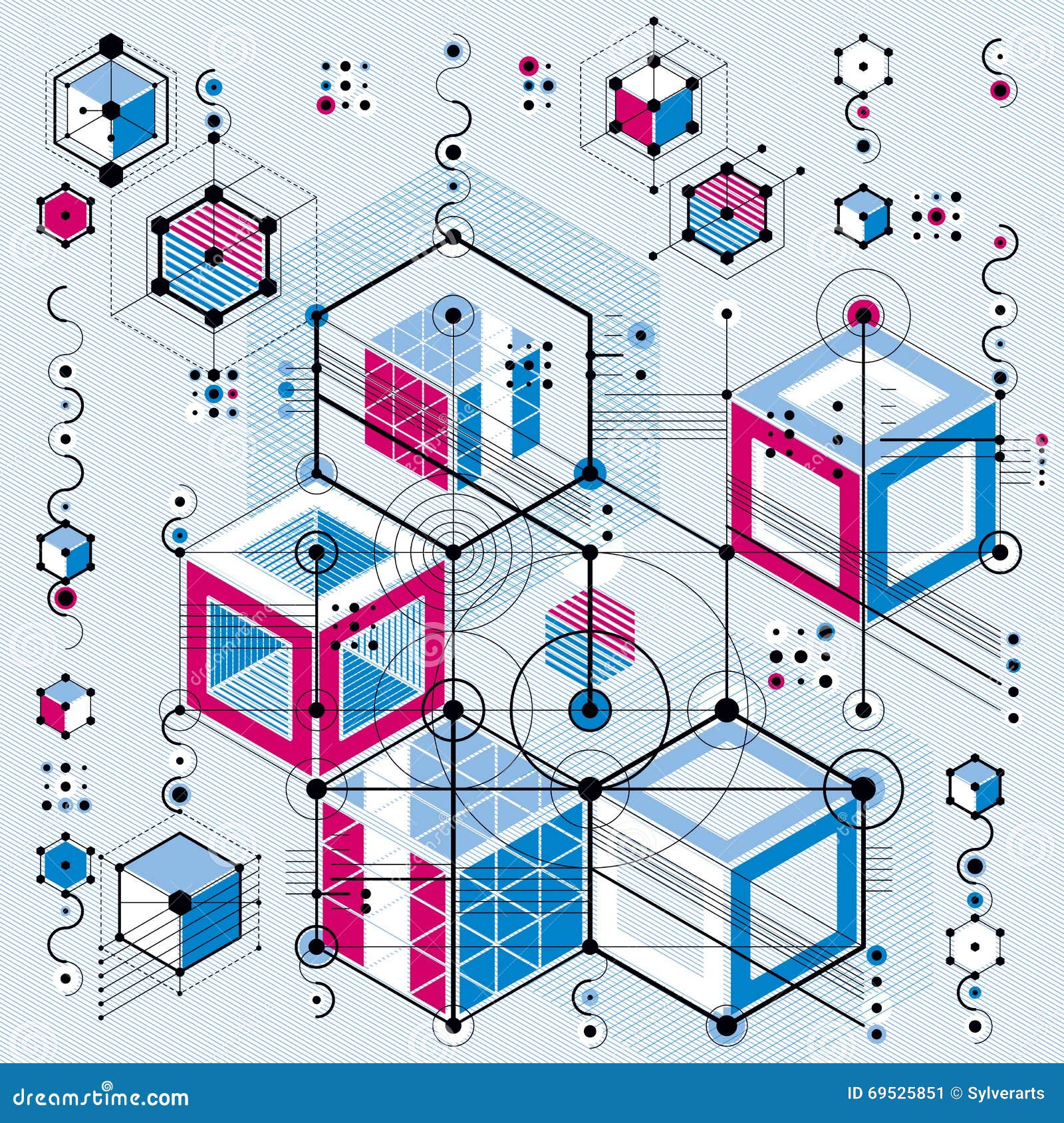 Technical Drawing with Dashed Lines and Geometric Shapes, Vector Stock ...