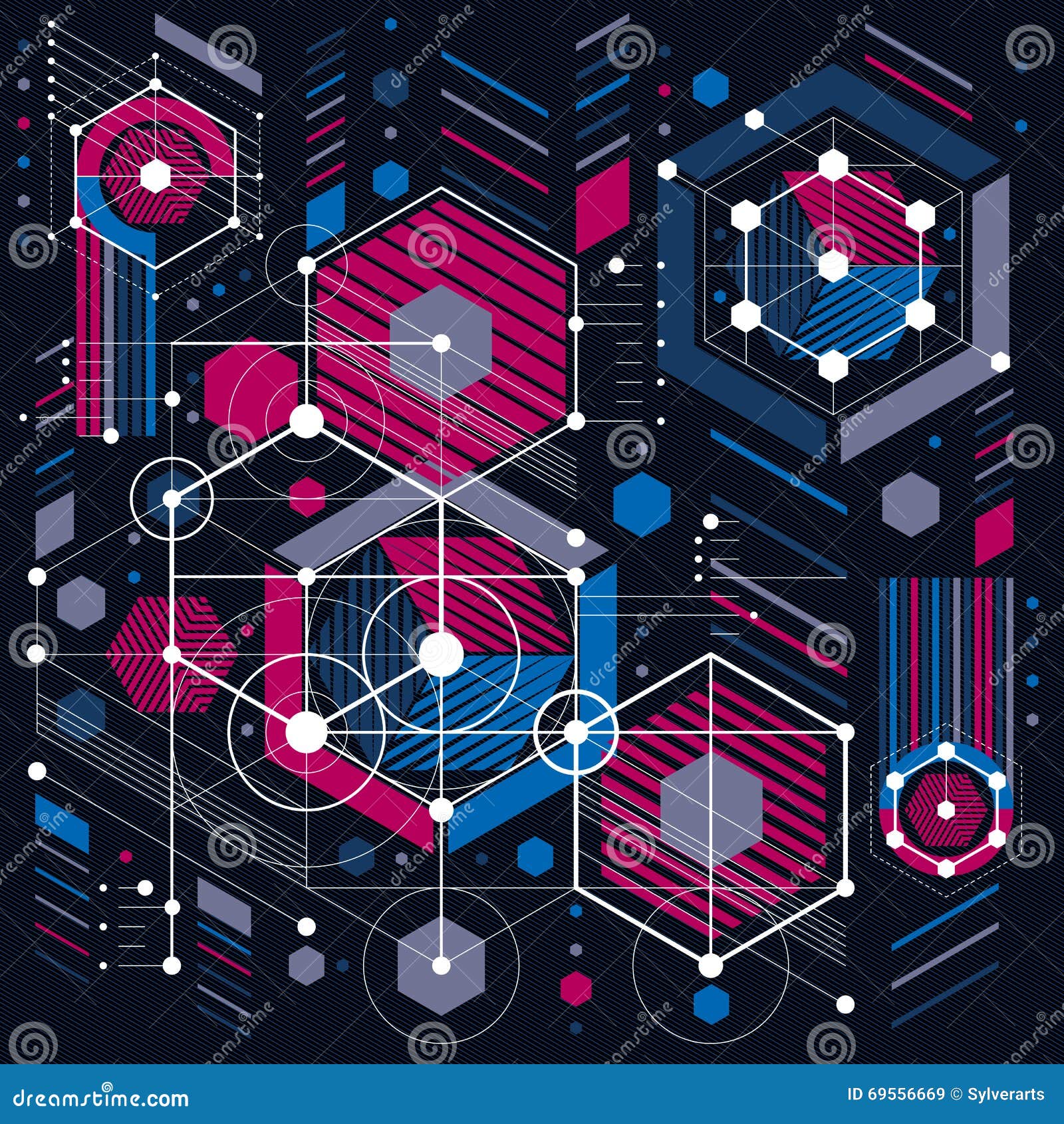 Technical Drawing with Dashed Lines and Geometric Shapes, Vector Stock ...