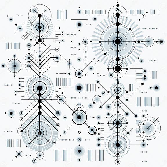 Technical Drawing with Dashed Lines and Geometric Shapes, Vector Stock ...
