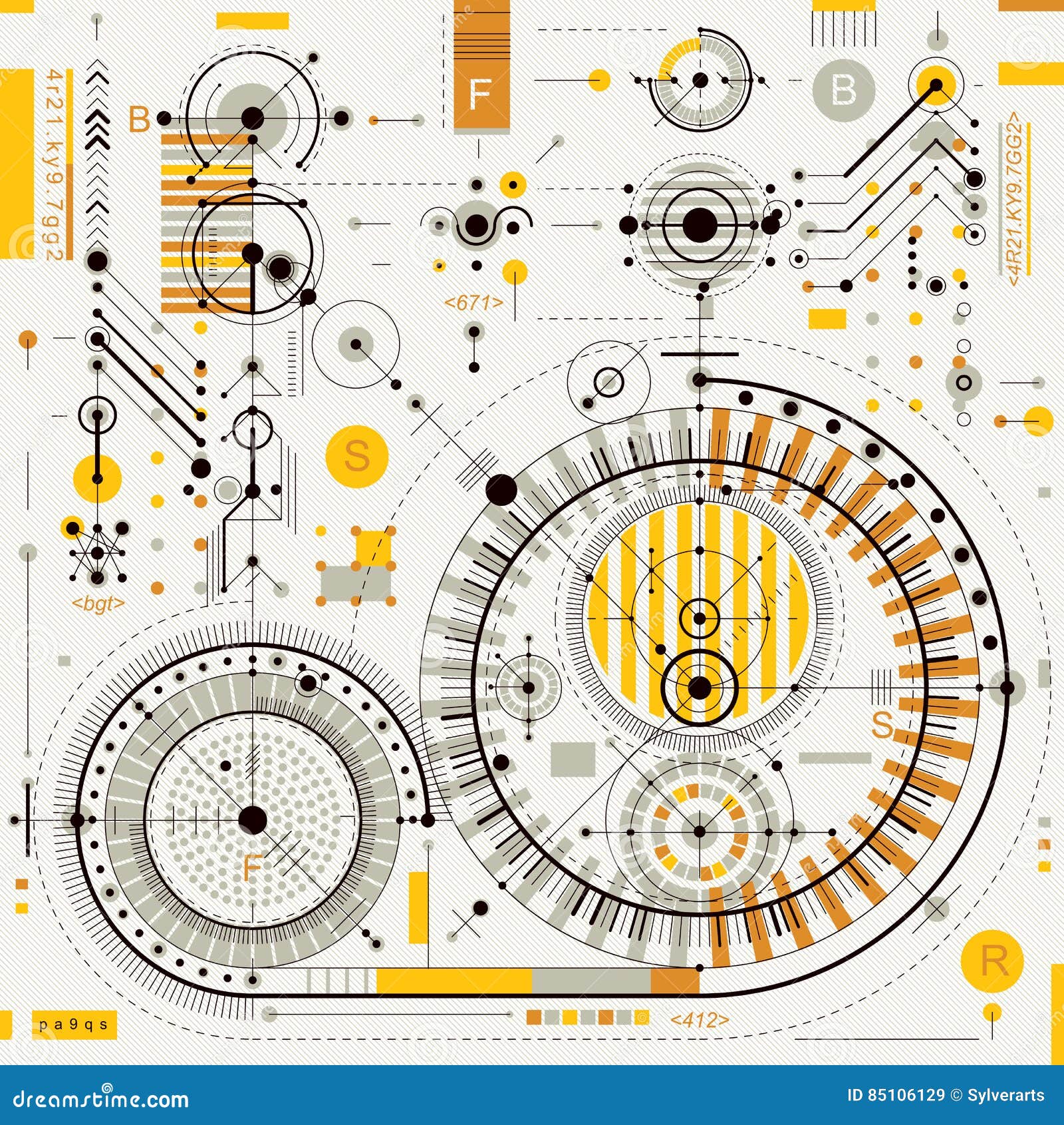 Technical Drawing with Dashed Lines and Geometric Shapes, Vector Stock ...