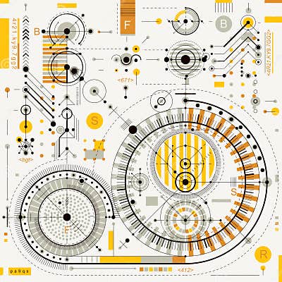 Technical Drawing with Dashed Lines and Geometric Shapes, Vector Stock ...