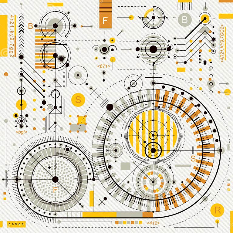 Technical Drawing with Dashed Lines and Geometric Shapes, Vector Stock ...