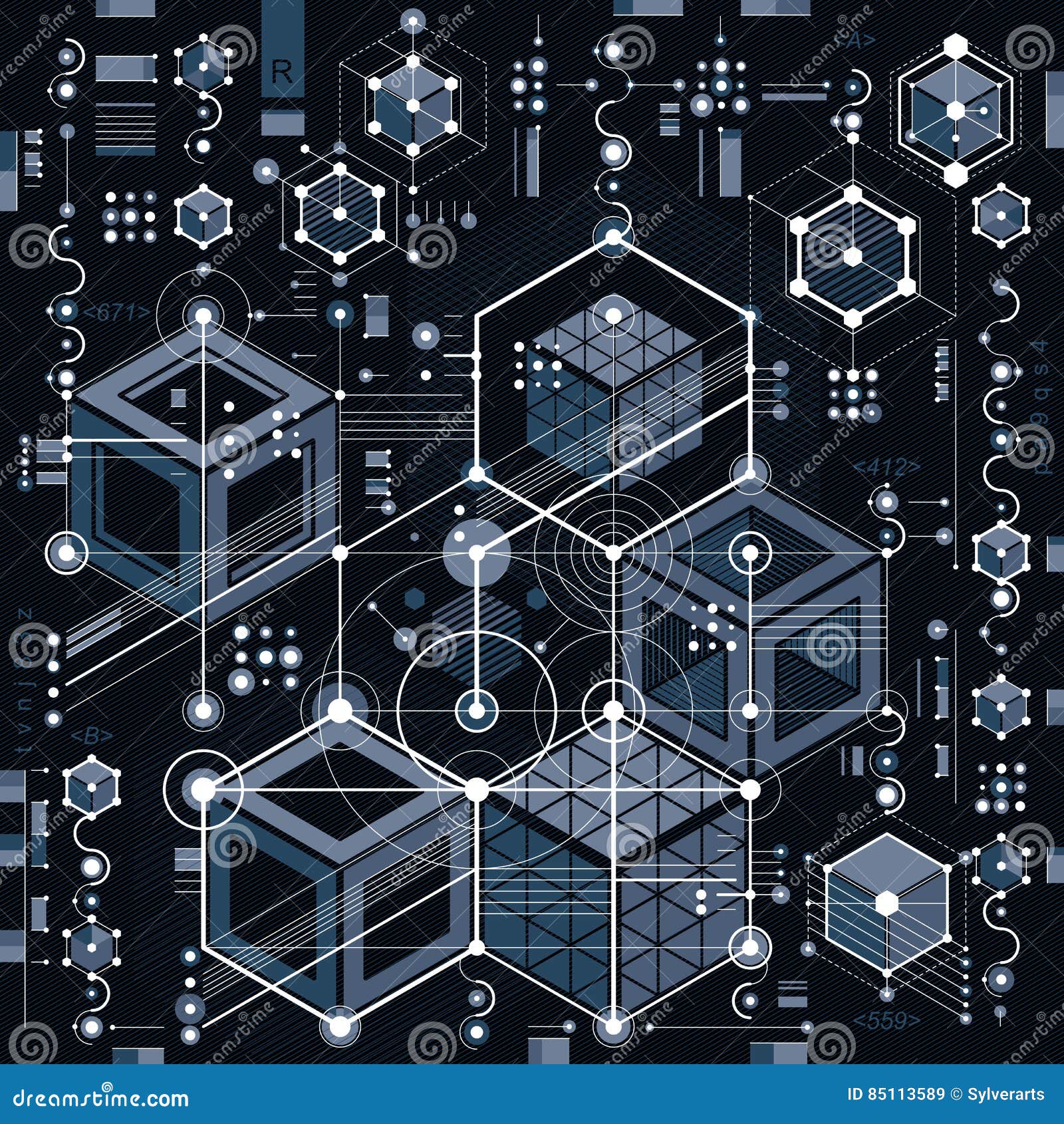 Technical Drawing with Dashed Lines and Geometric Shapes, Vector Stock ...