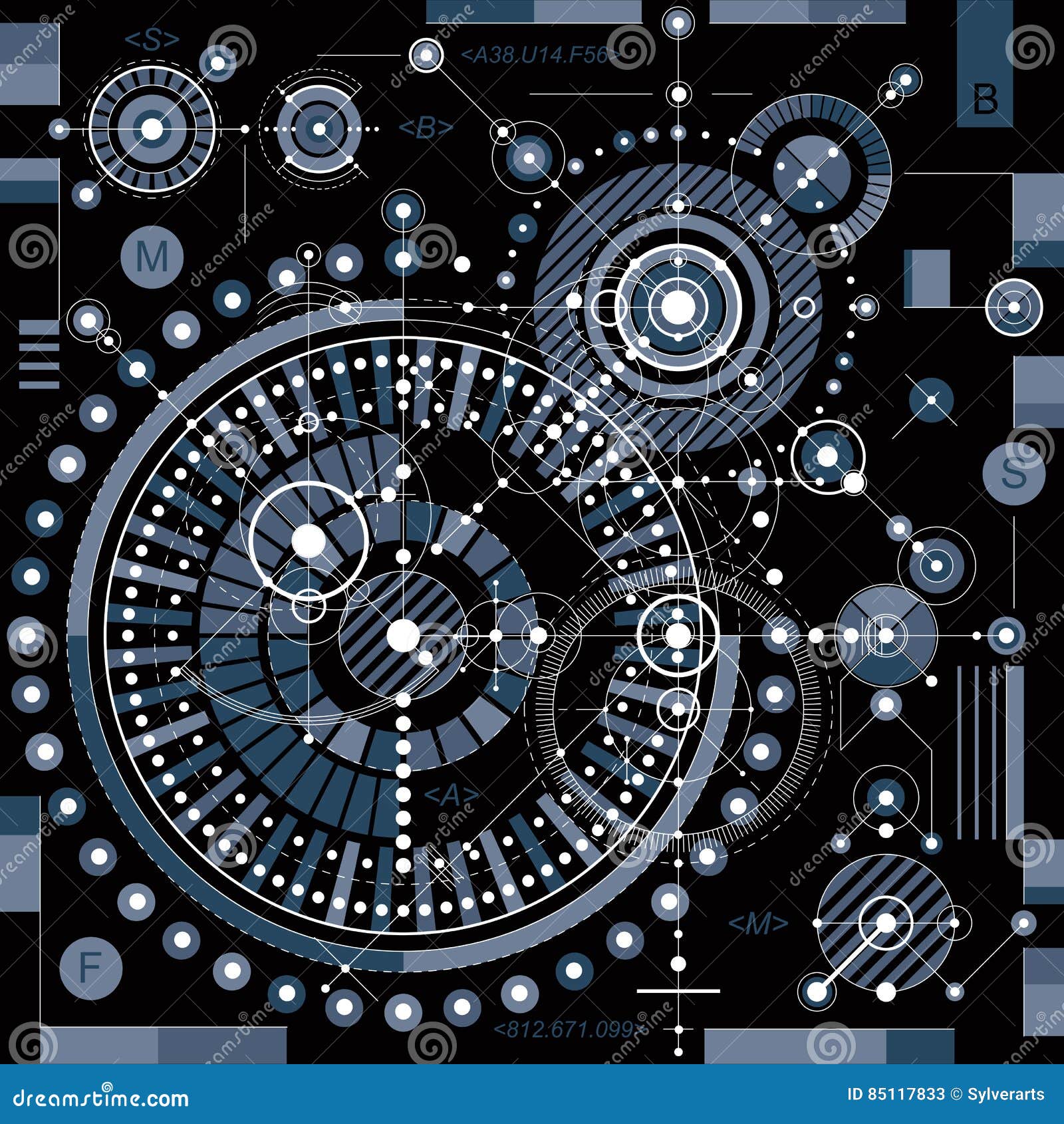 Technical Drawing with Dashed Lines and Geometric Shapes, Vector Stock ...