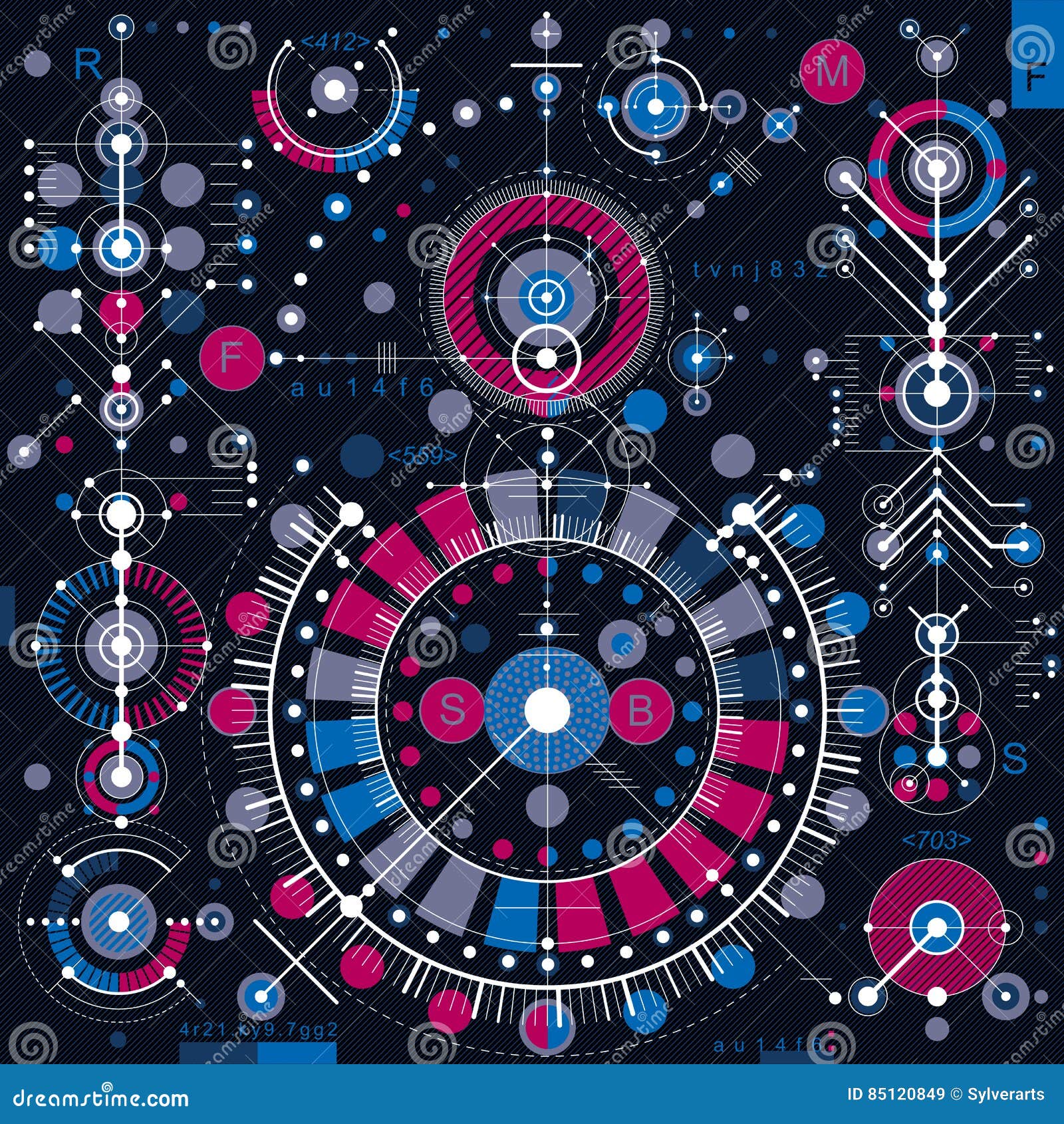 Technical Drawing with Dashed Lines and Geometric Shapes, Vector Stock ...