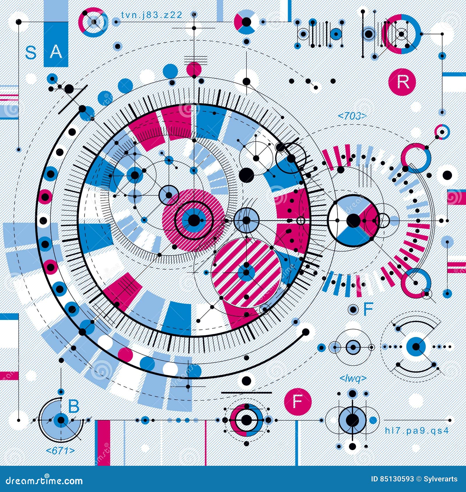 Technical Drawing with Dashed Lines and Geometric Shapes, Vector Stock ...
