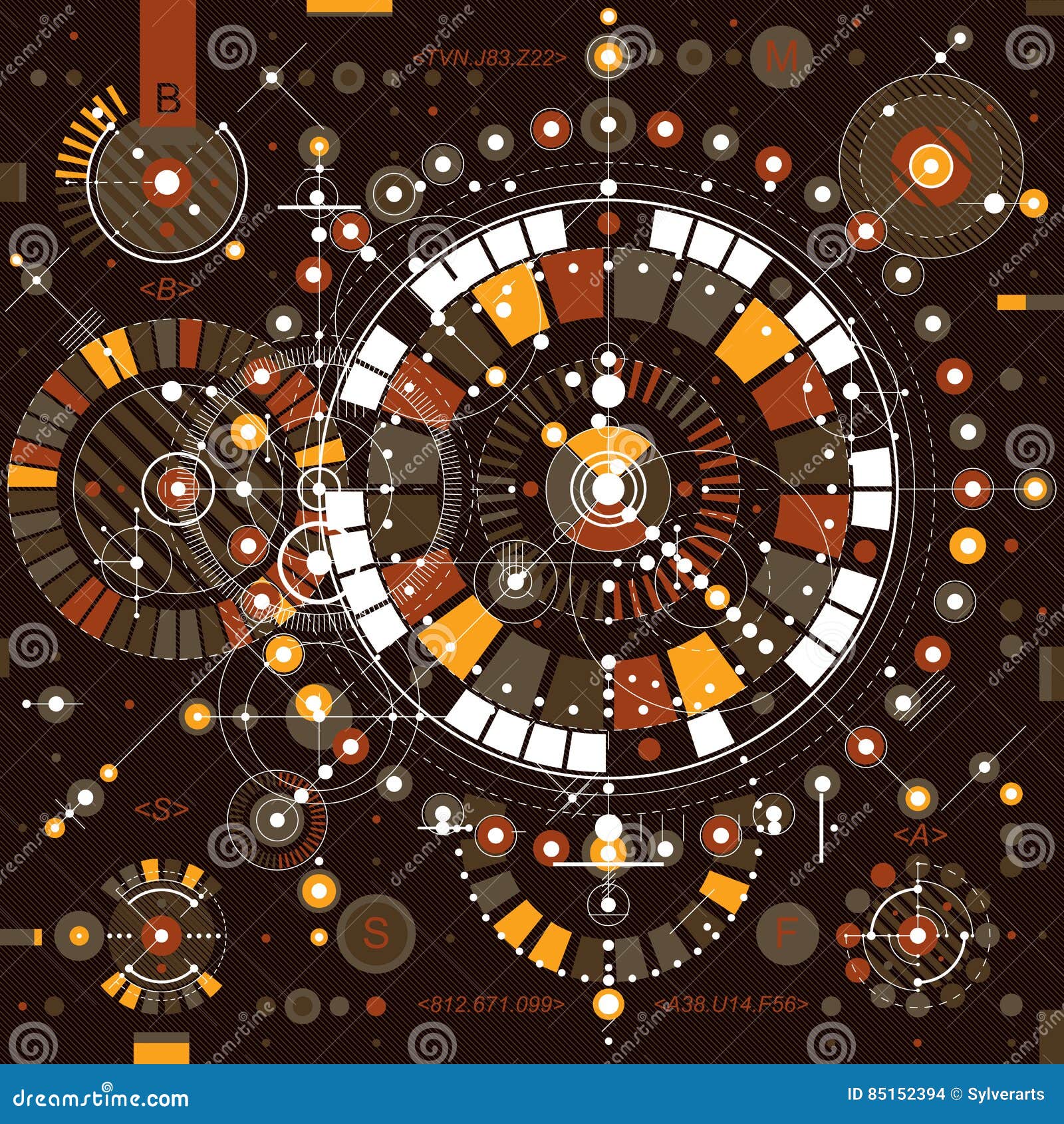 Technical Drawing with Dashed Lines and Geometric Shapes, Vector Stock ...