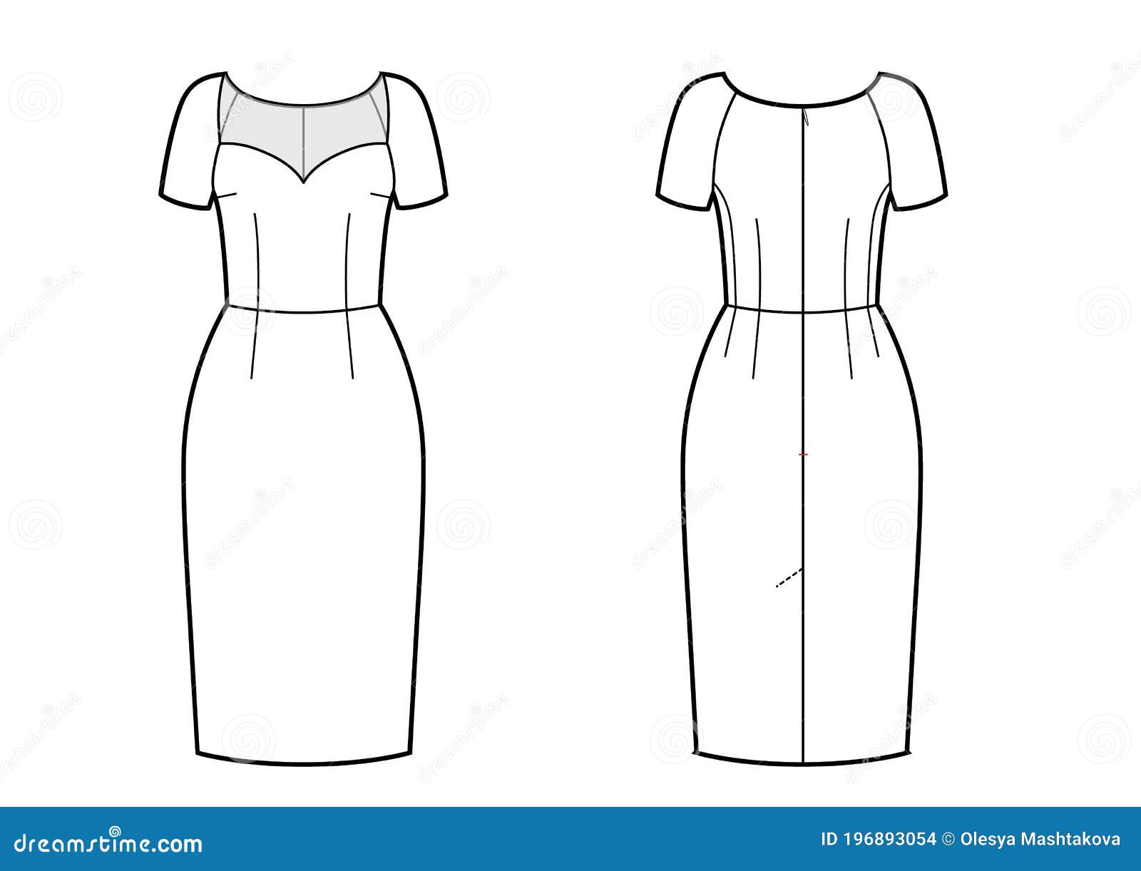 Technical Drawing of Elegant Dress. Front and Back Views Stock ...